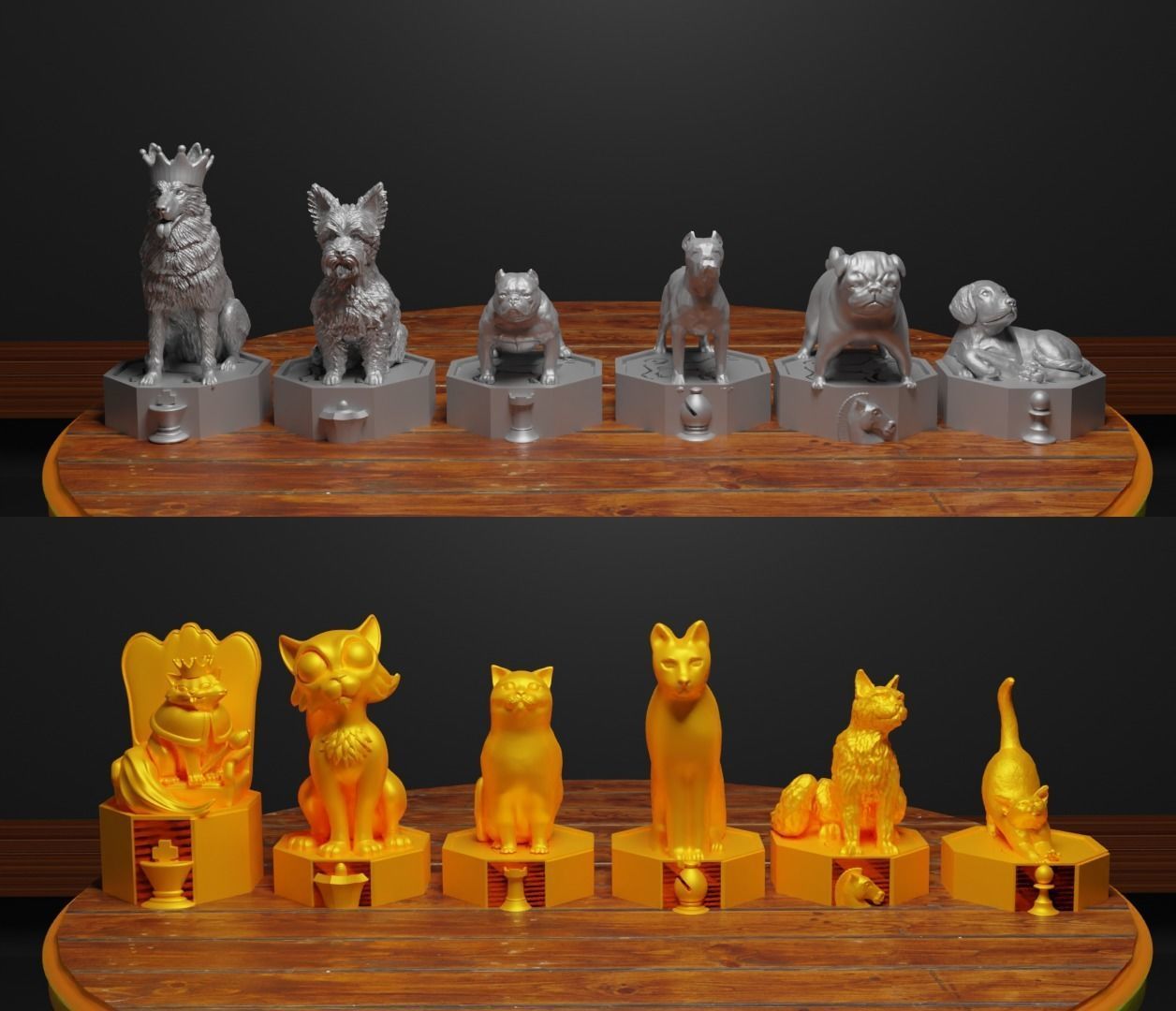 Dog Versus Cat Figure Chess Set Pet Character Chess Pieces 3D model 3D ...