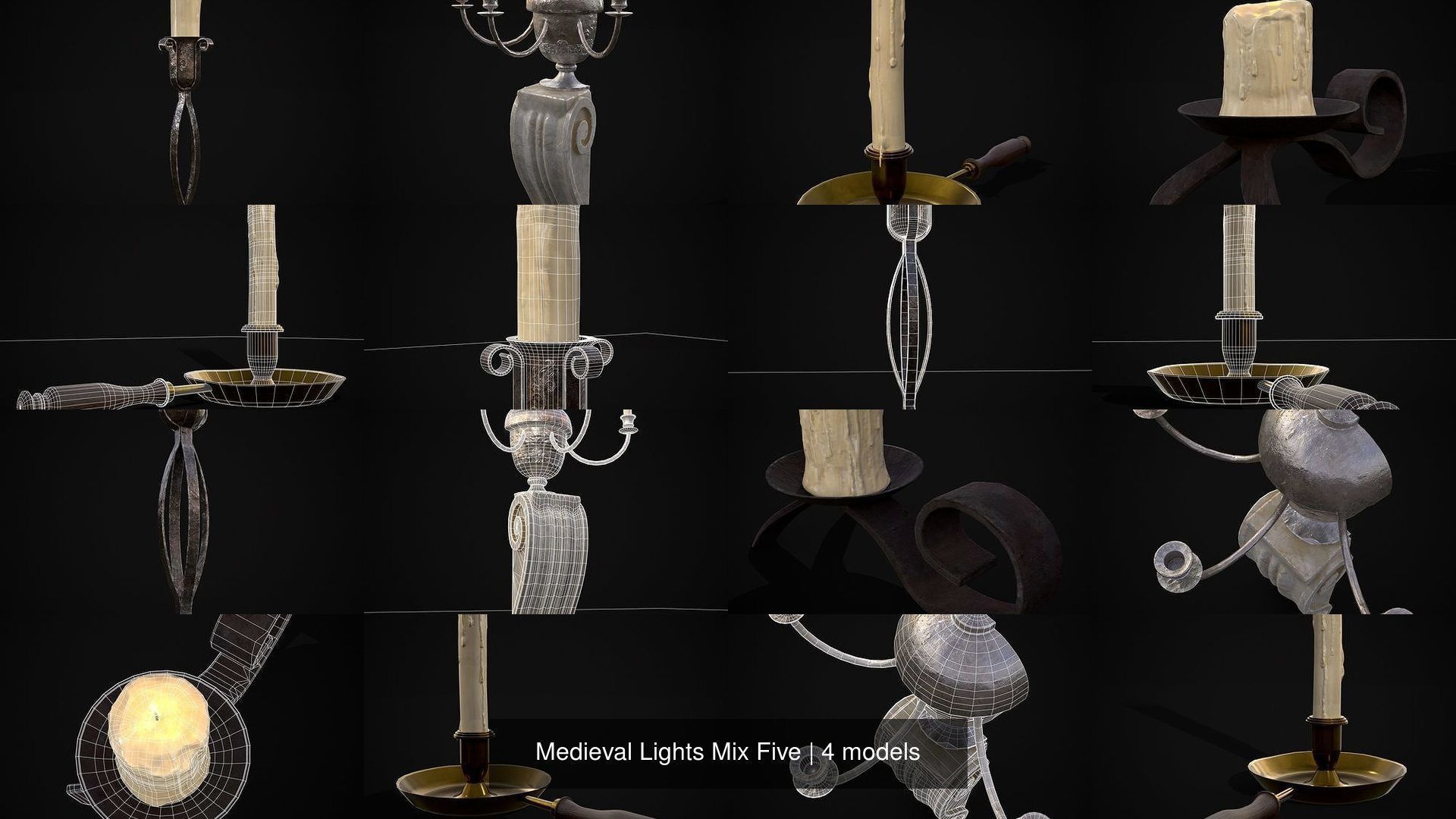 3D Model Collection Medieval Lights Mix Five VR / AR / low-poly | CGTrader