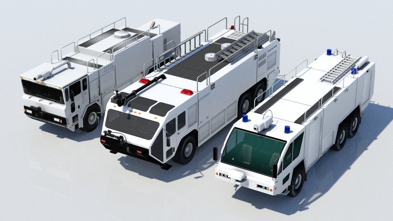 3D Model Collection 3 Pack Low Poly Blank Airport ARFF Firetruck VR ...