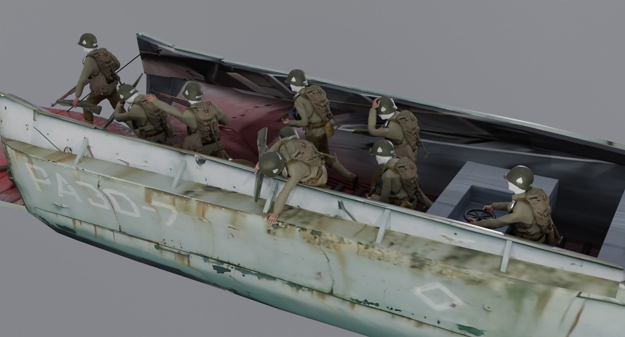 3D model D-Day Landing Craft With Soldiers VR / AR / low-poly | CGTrader