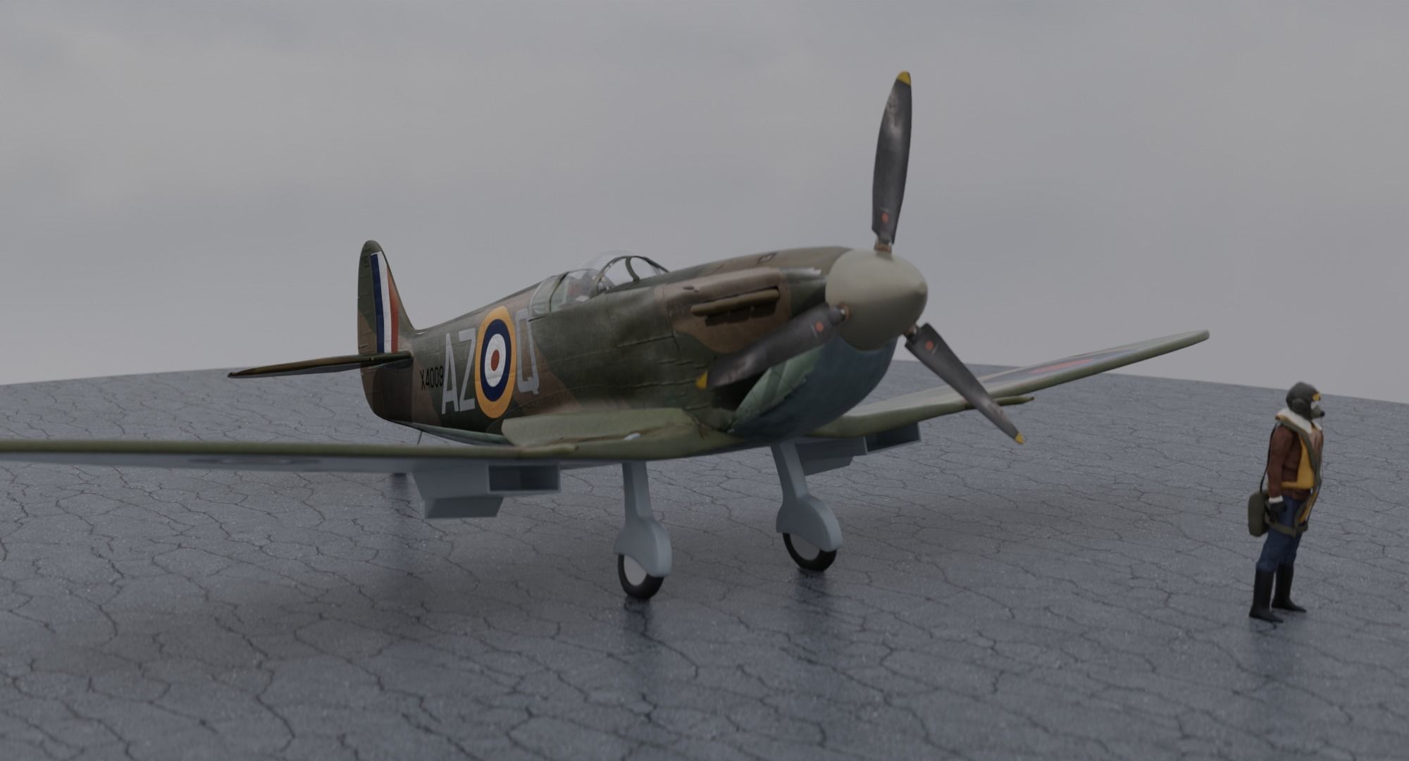 3D model World War 2 Spitfire With Pilot VR / AR / low-poly | CGTrader