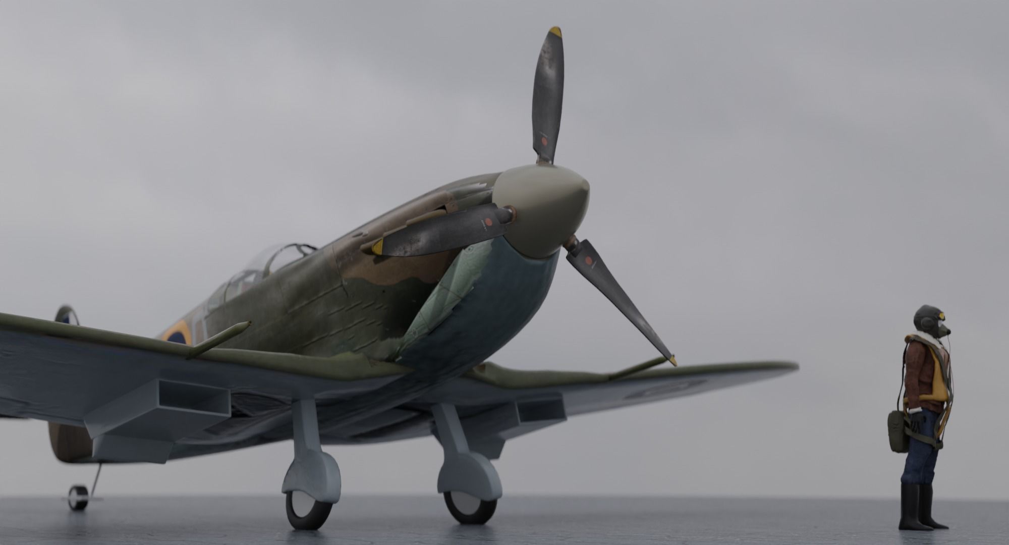 3D model World War 2 Spitfire With Pilot VR / AR / low-poly | CGTrader