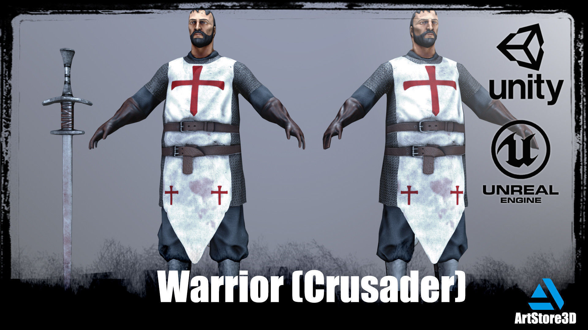 3D model Warrior - Crusader VR / AR / low-poly | CGTrader