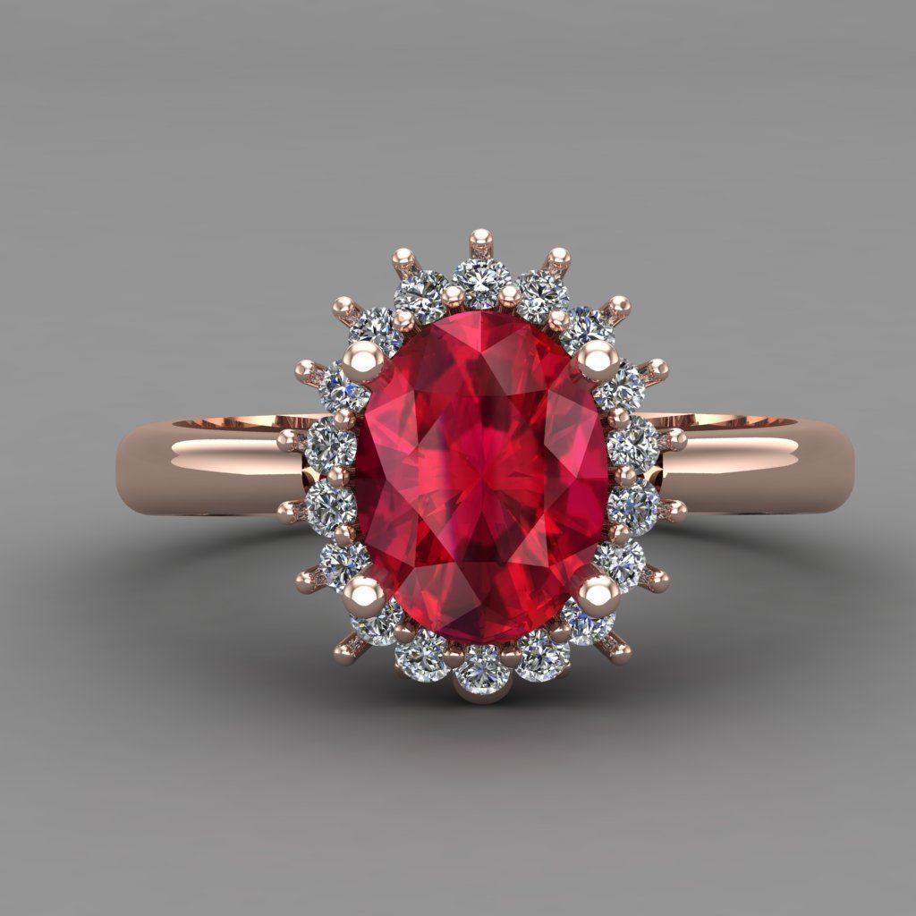 Ruby Ovel Rose Gold Women Diamond Ring 3D print model 3D model 3D ...