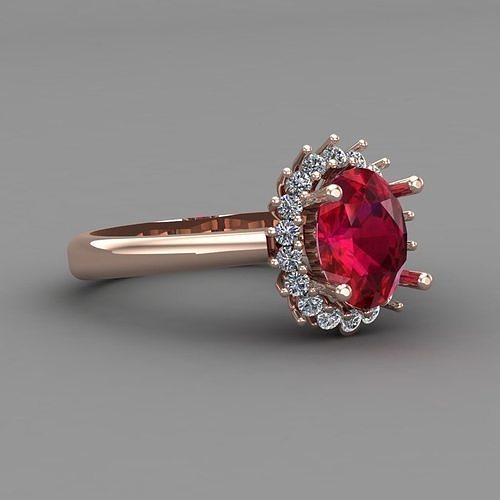 Ruby Ovel Rose Gold Women Diamond Ring 3D print model 3D model 3D printable | CGTrader