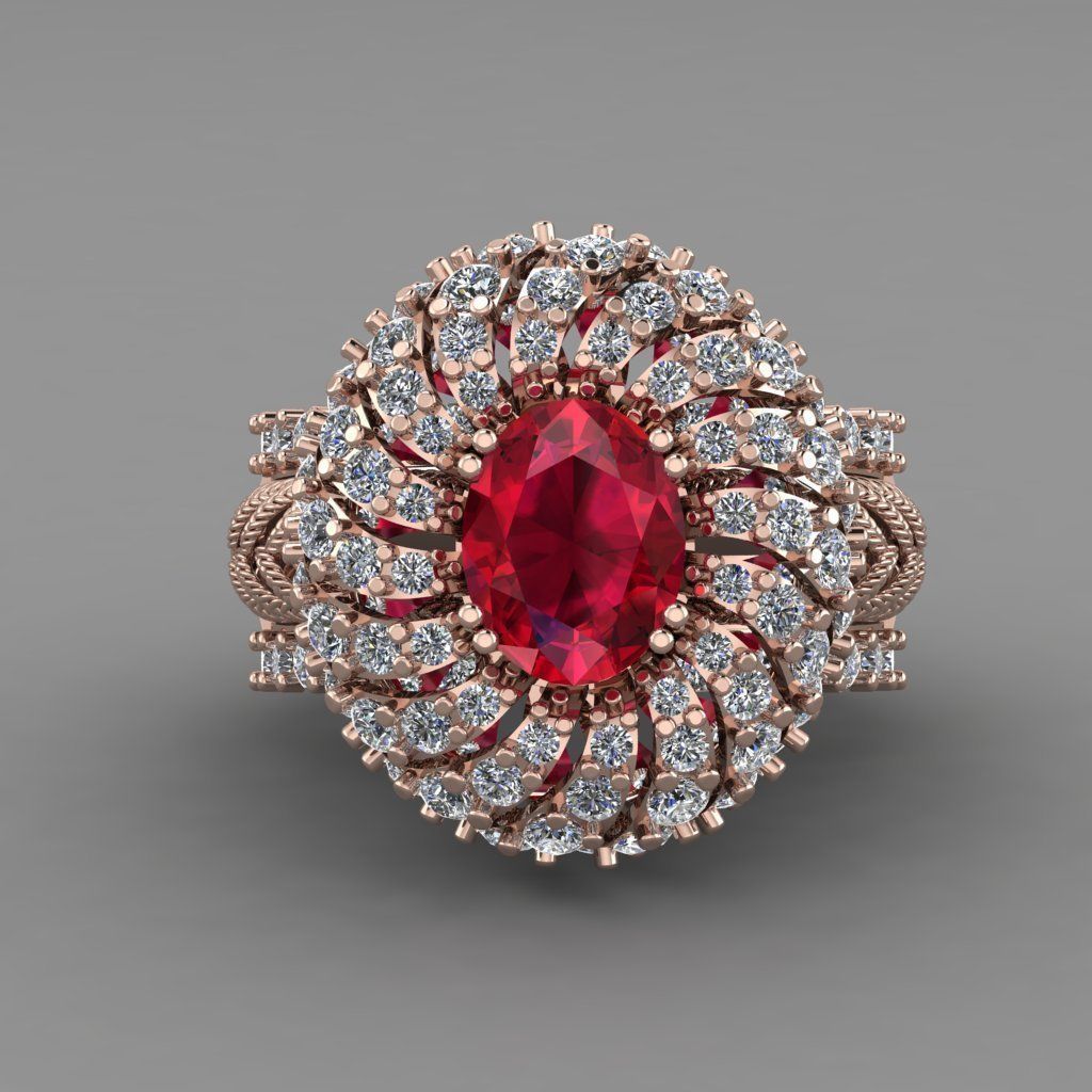 Ruby Ovel Rose Gold Women Diamond Ring 3D print model 3D model 3D ...
