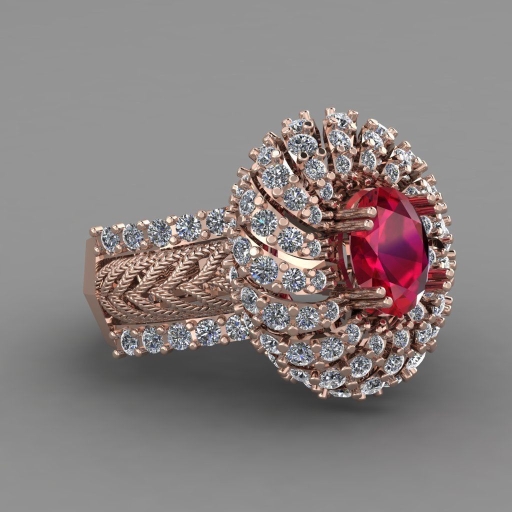 Ruby Ovel Rose Gold Women Diamond Ring 3D print model 3D model 3D ...