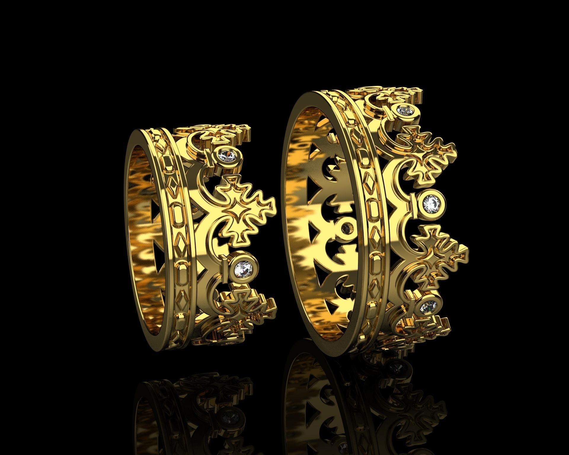 Wedding rings crown with diamonds 3D model 3D printable | CGTrader