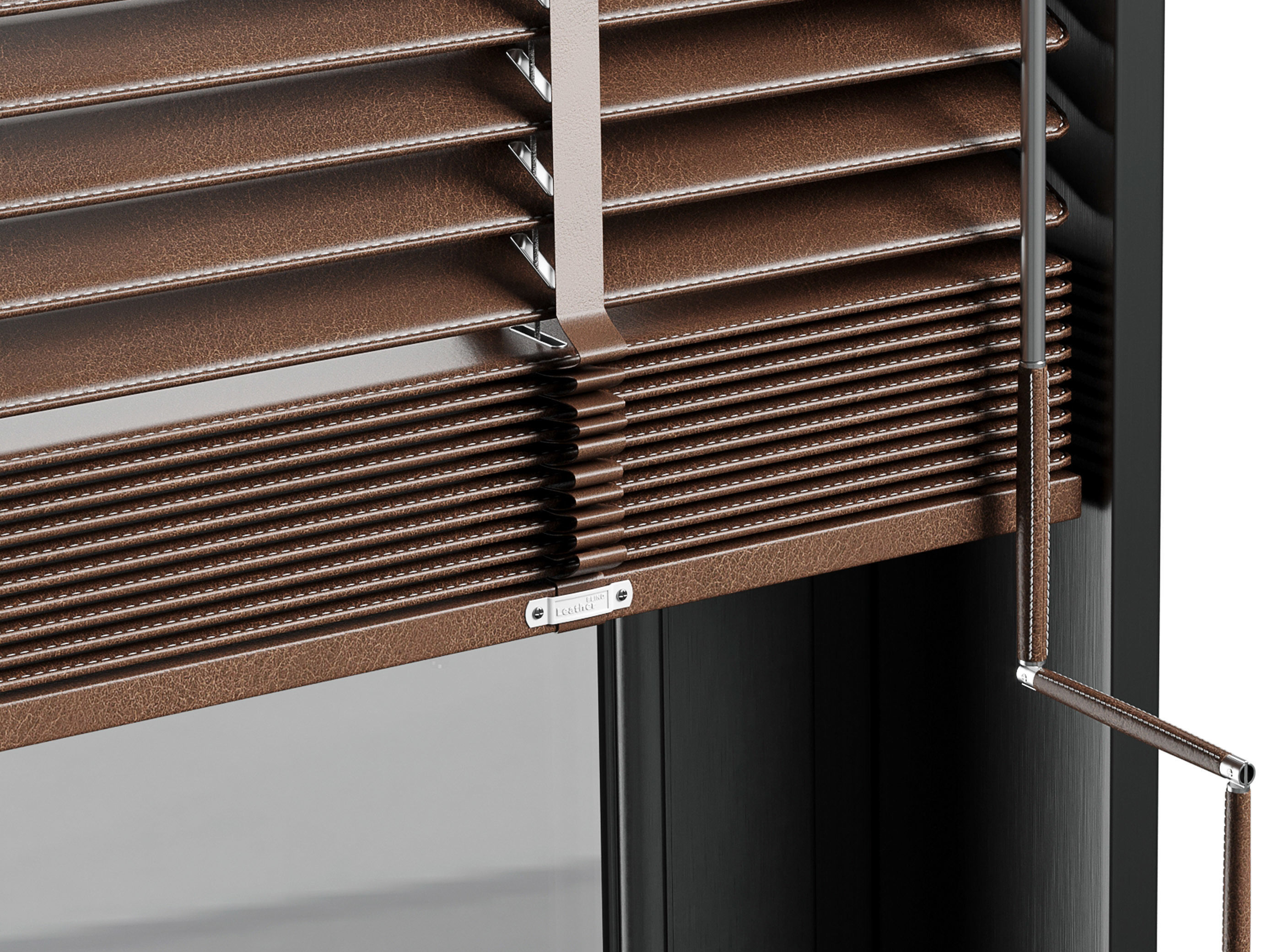 3D model open window - close metal window with metal - leather blinds ...