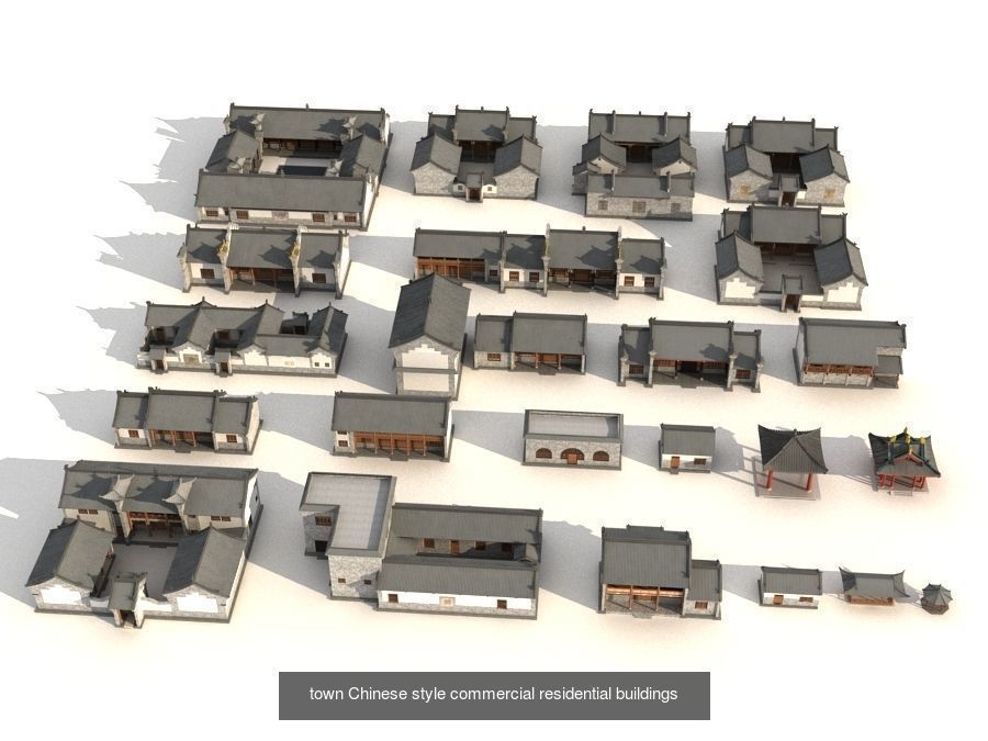town Chinese style commercial residential buildings 3D Model Collection ...