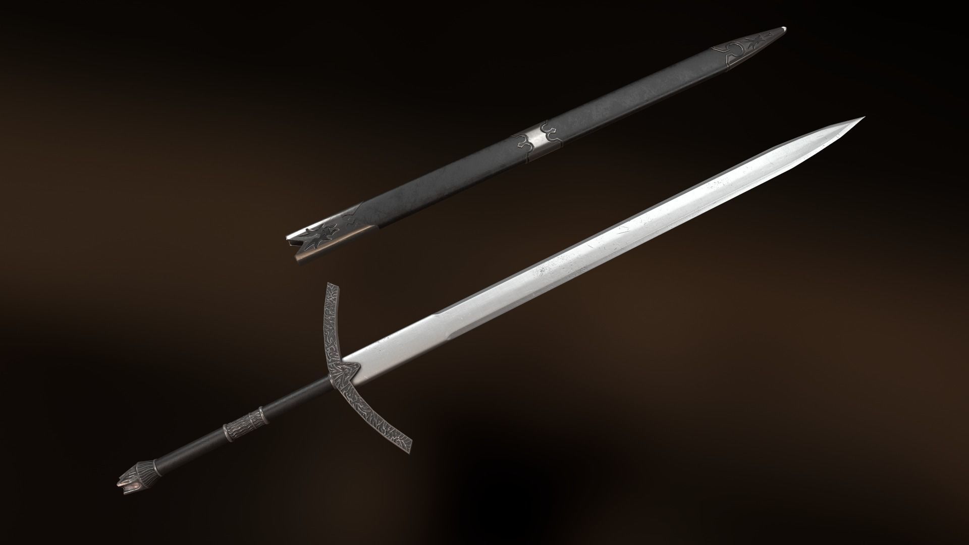 Iron Longsword with Sheath - PBR Low-poly Model free VR / AR / low-poly ...