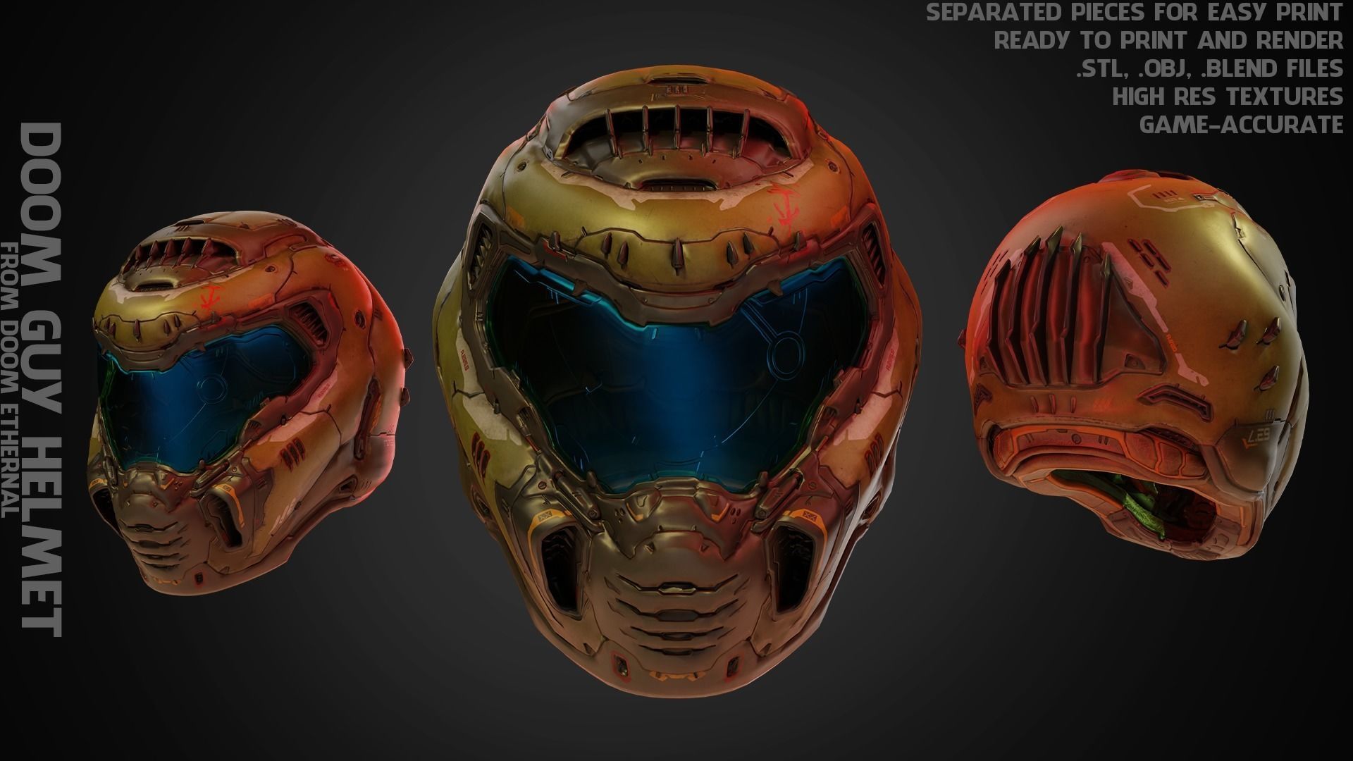 Doom Guy Helmet for Cosplay 3D model 3D printable | CGTrader