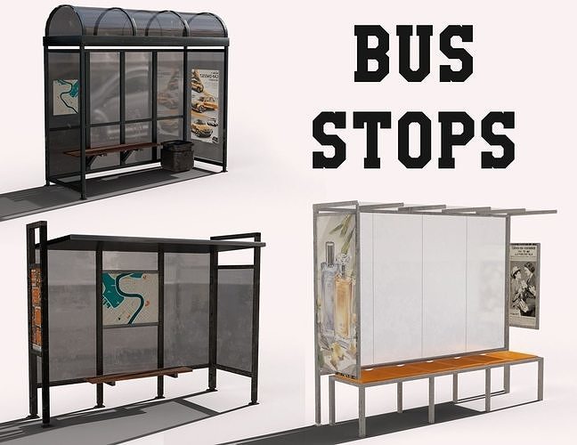 3D model Bus Stop - Pack VR / AR / low-poly | CGTrader