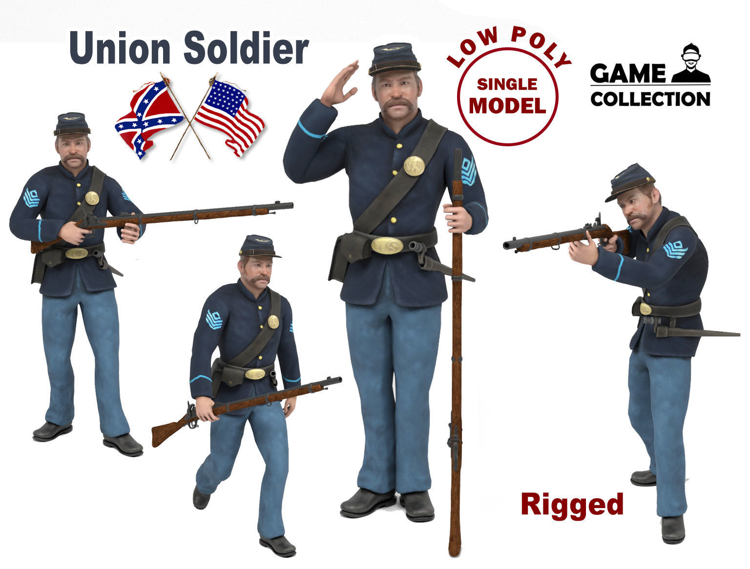 3D model Union Soldier VR / AR / low-poly rigged animated | CGTrader