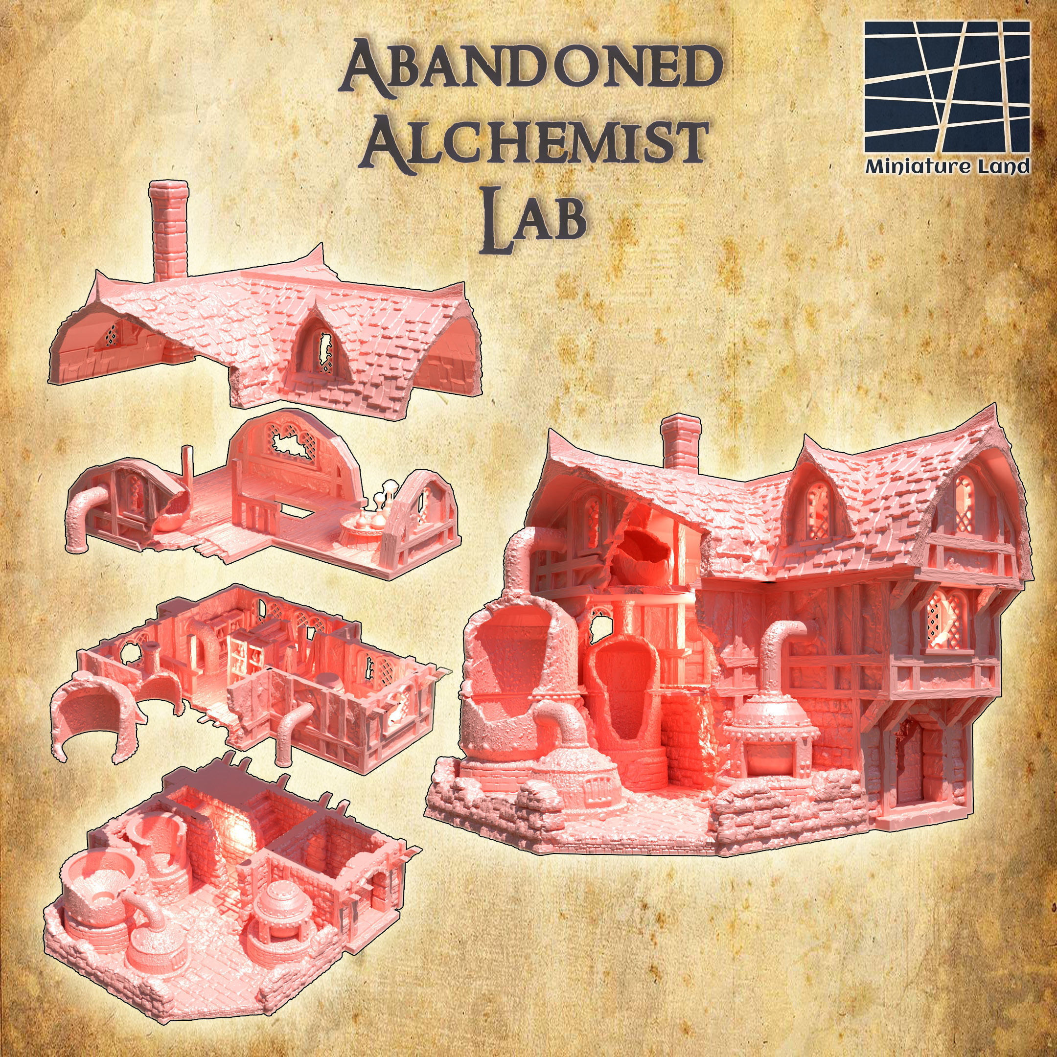 Abandoned Alchemist Lab Tabletop Terrain 28 mm 3D model 3D printable ...