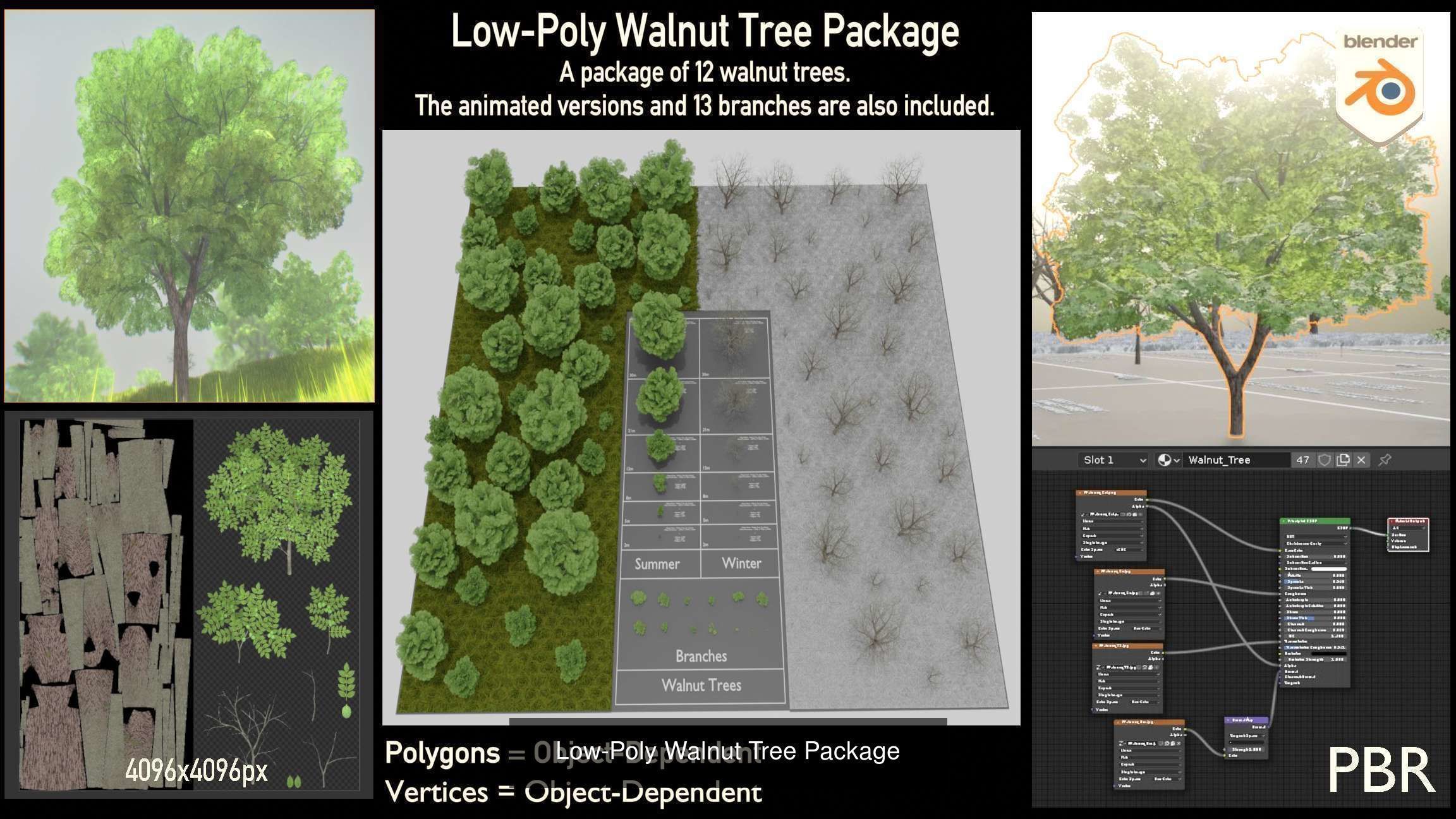 3D Model Collection Black Alder Tree - Empress Tree - Walnut Tree Package VR / AR / low-poly ...