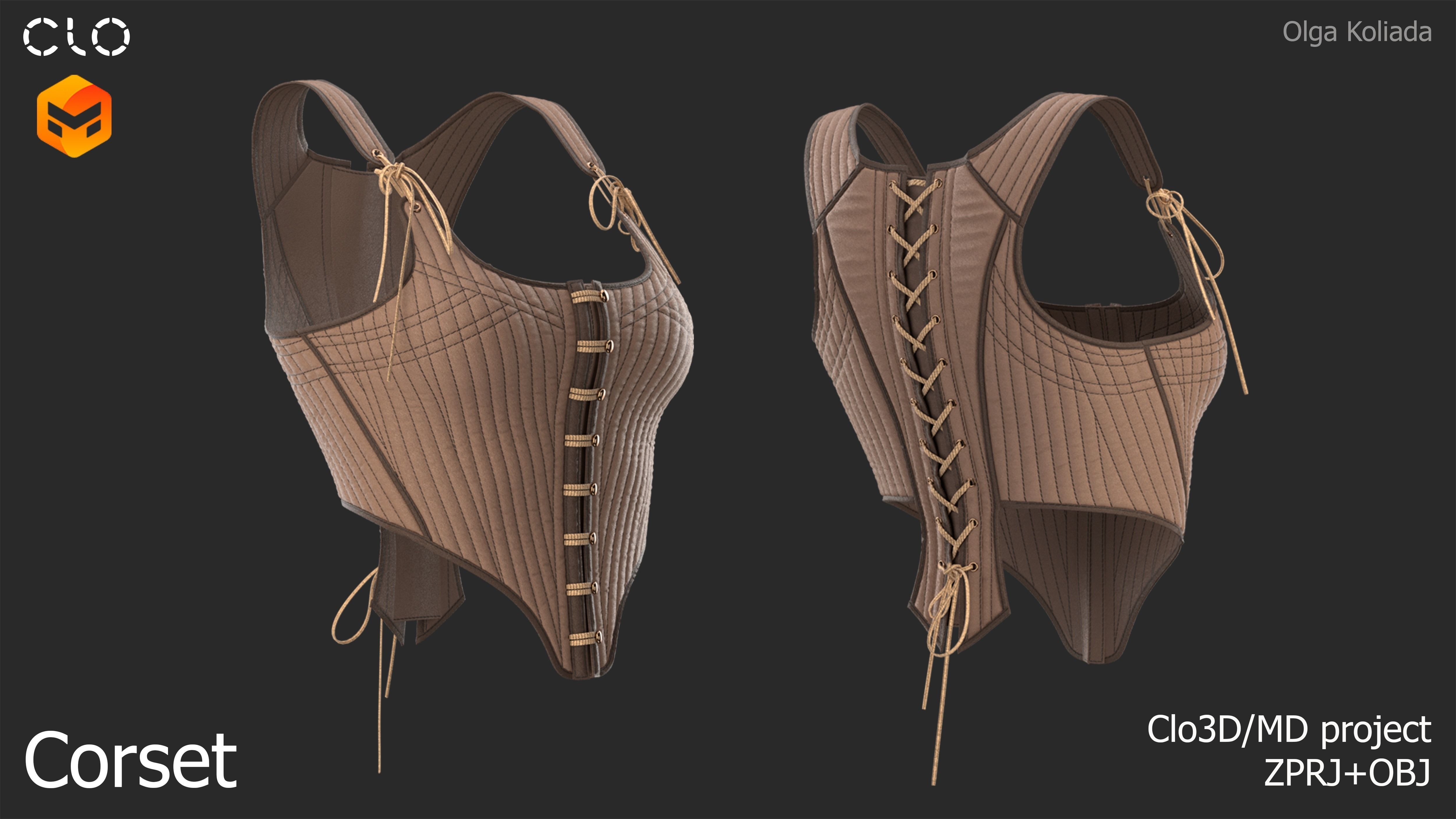 Corset Marvelous Designer project and OBJ 3D model 3D model | CGTrader