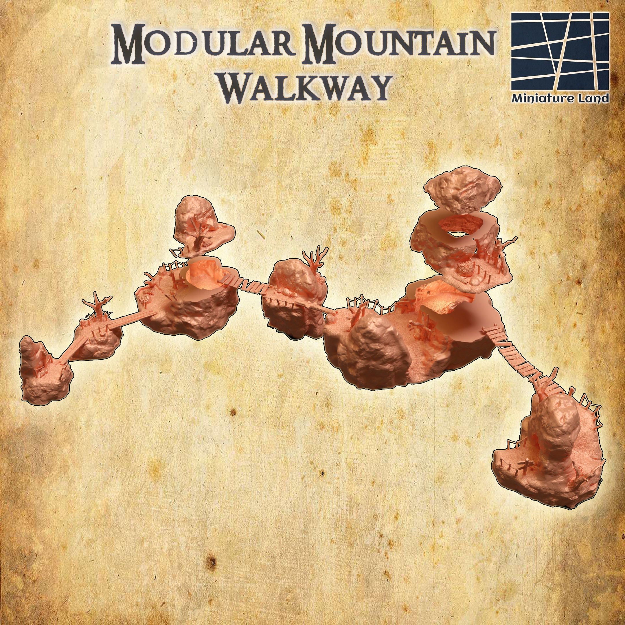 Modular Mountain Walkway 28 mm Tabletop Terrain 3D model 3D printable ...