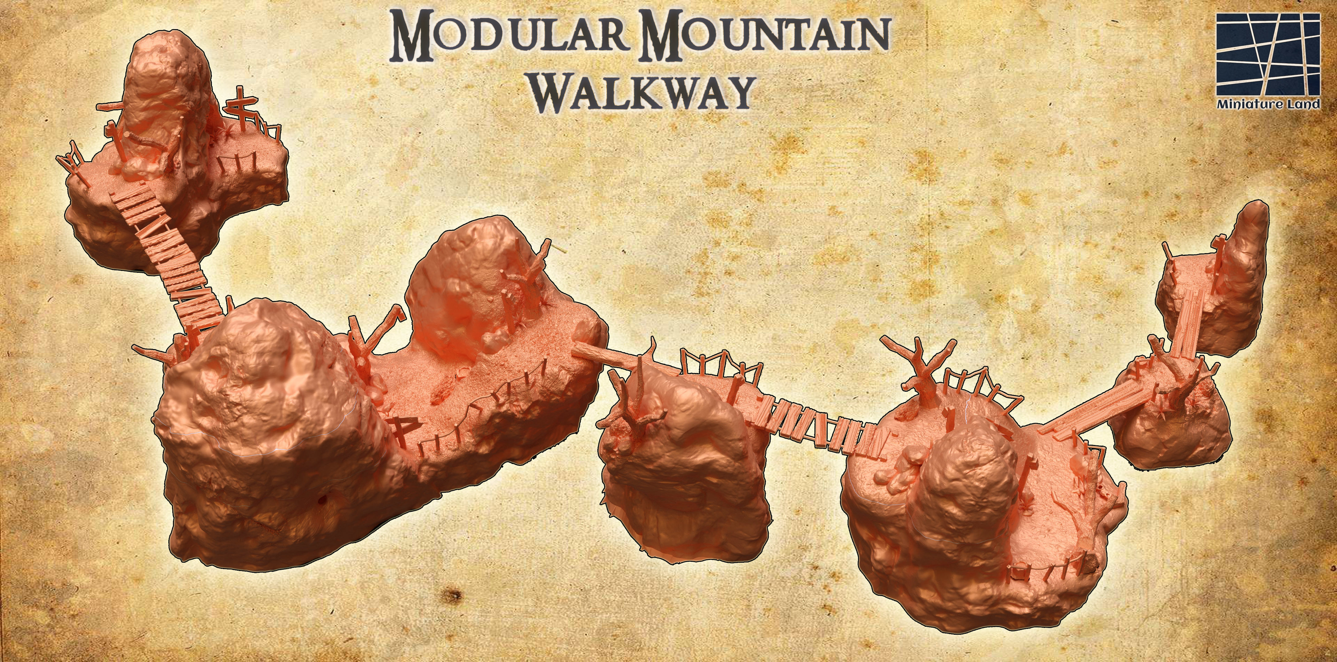 Modular Mountain Walkway 28 mm Tabletop Terrain 3D model 3D printable ...