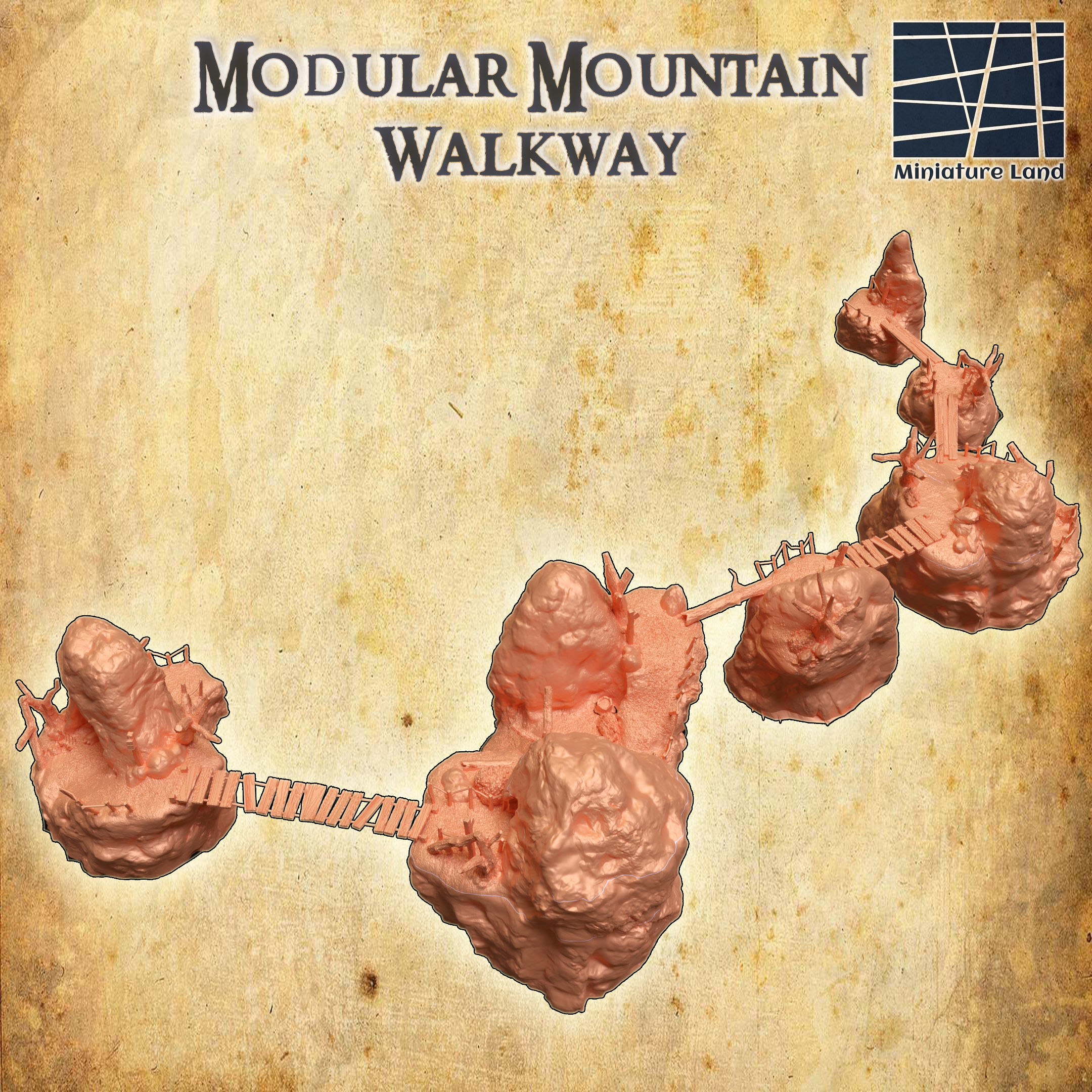 Modular Mountain Walkway 28 mm Tabletop Terrain 3D model 3D printable ...