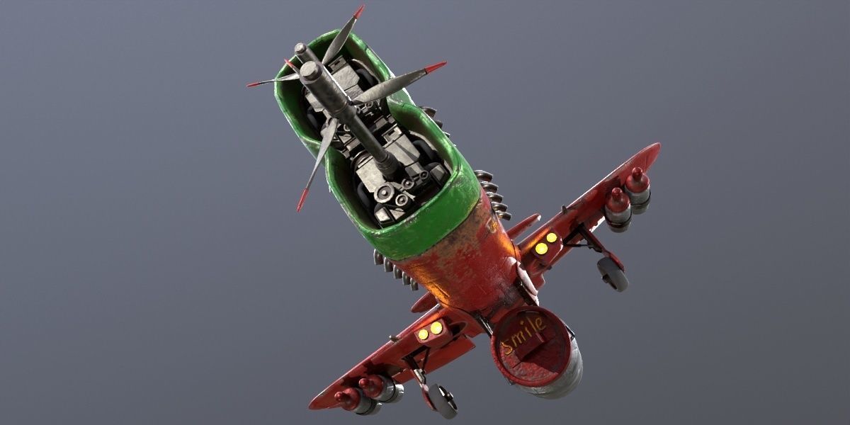 3D model Stylized realistic red-green airplane VR / AR / low-poly ...