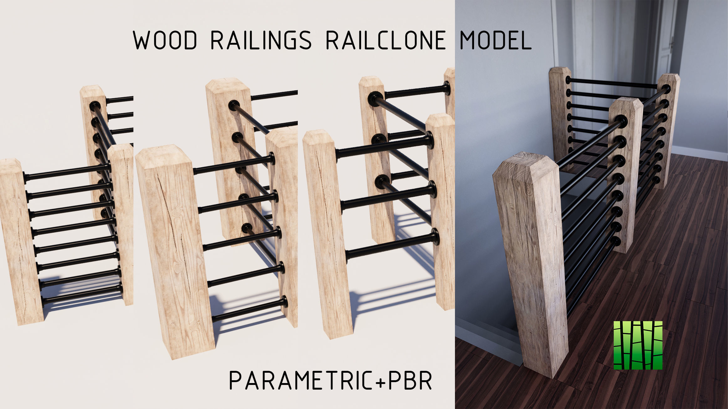 3D model Wood Railings RailClone VR / AR / low-poly | CGTrader