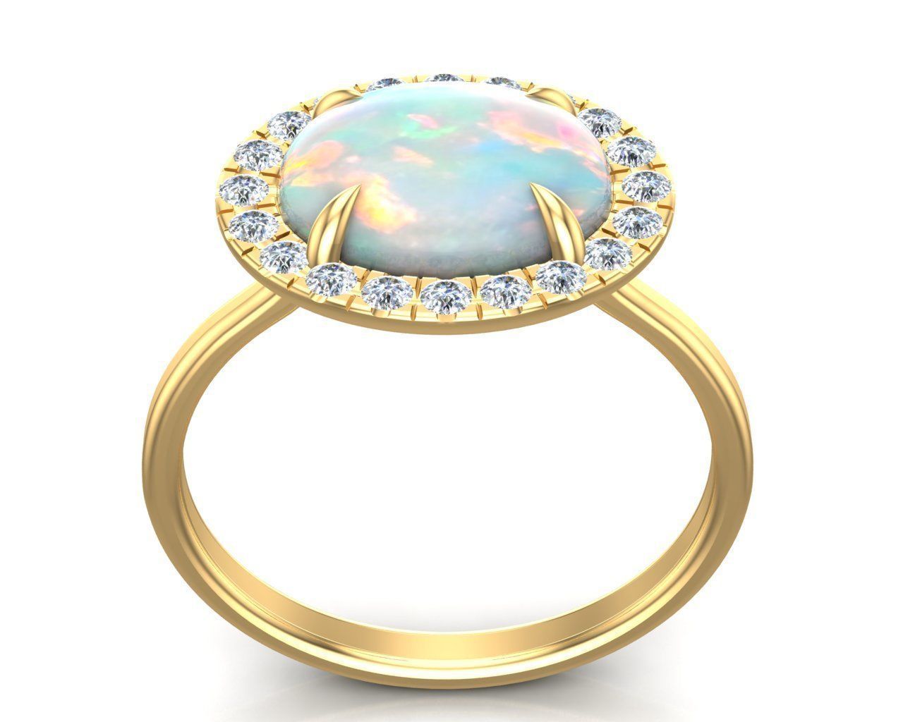 Opal White Cab Halo Diamond Ring 3D model 3D printable | CGTrader