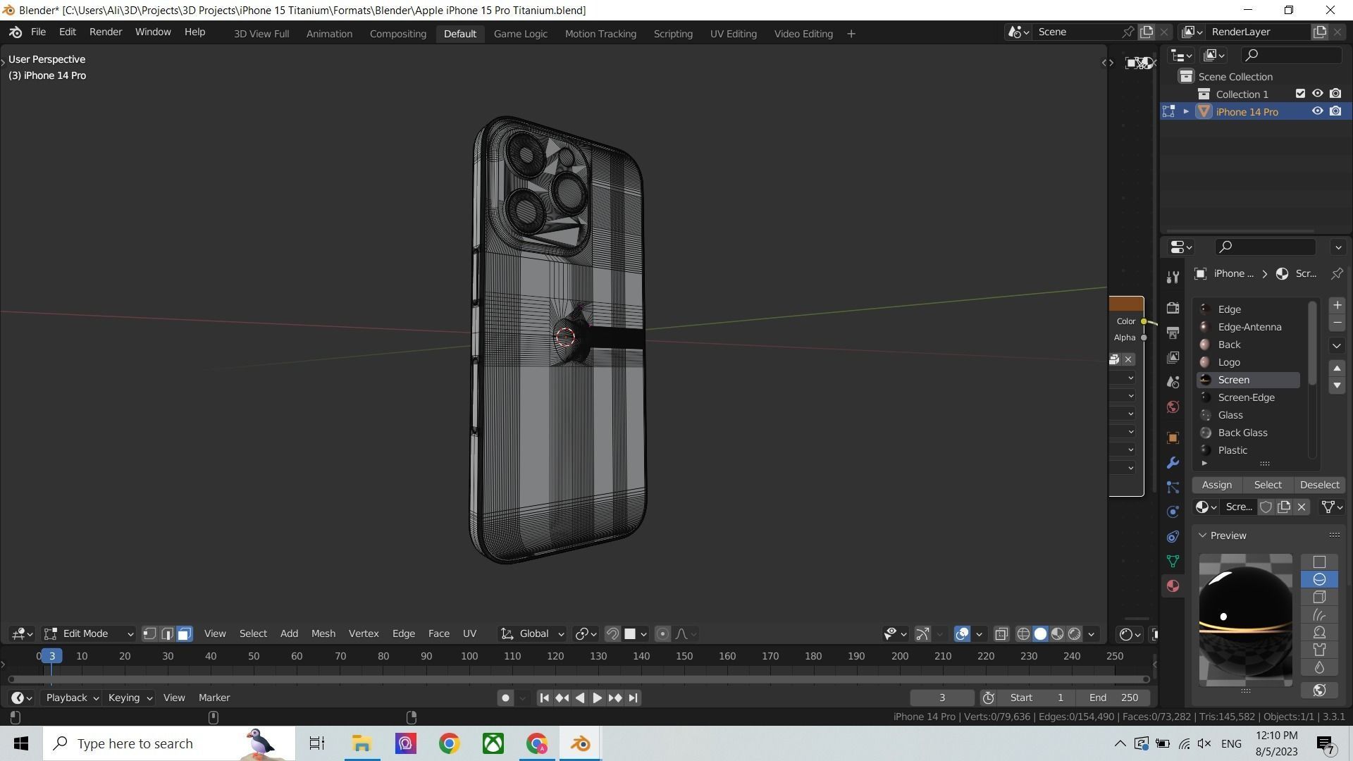 3D model Apple iPhone 15 Pro Thinner Bezels Titanium Body Leaks VR / AR ...