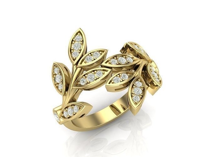 ring leaves with stones 3D model 3D printable | CGTrader