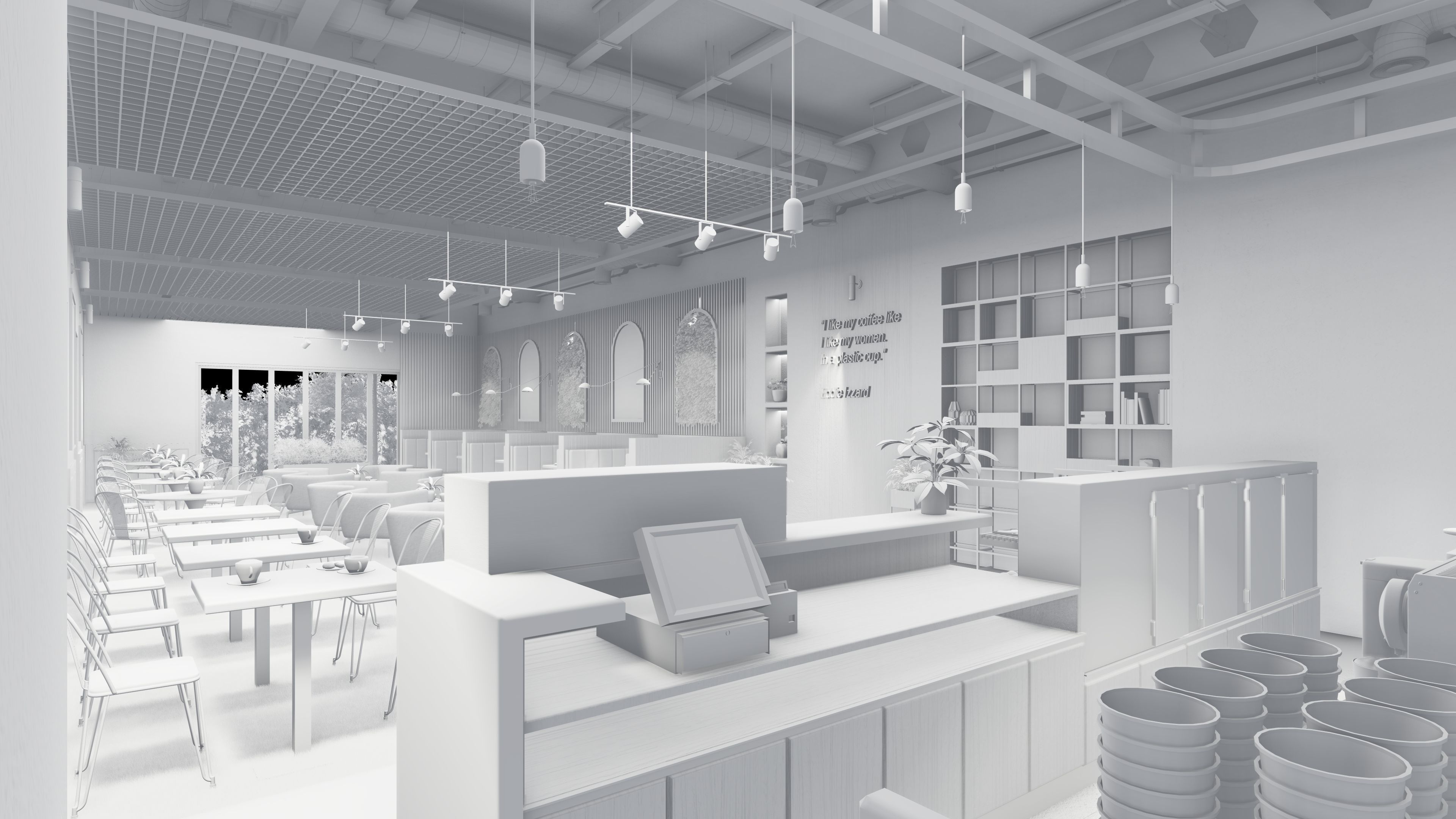 Modern Coffee Shop Interior - 2D drawing A1 size 3D model | CGTrader