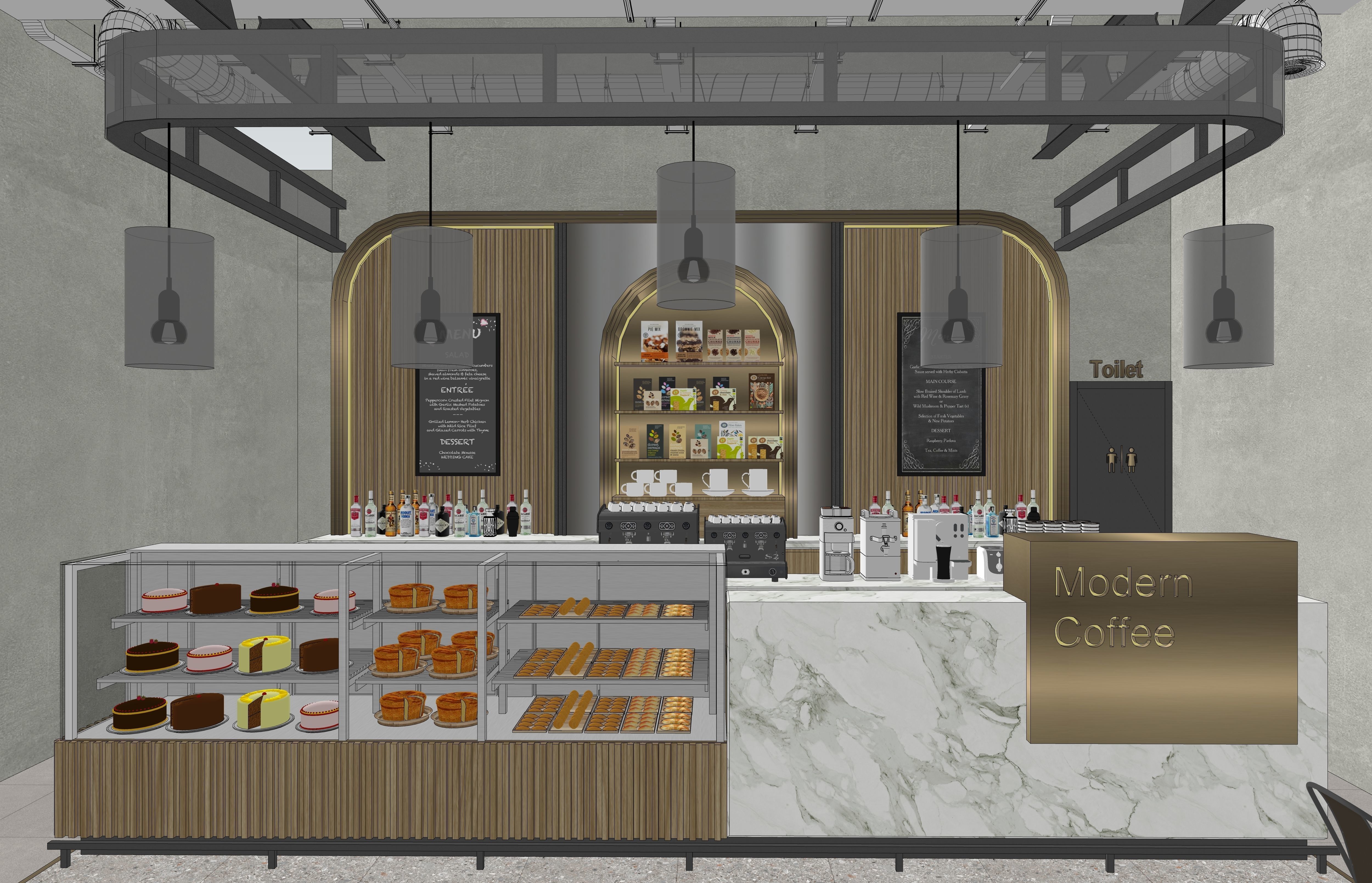 Modern Coffee Shop Interior - 2D drawing A1 size 3D model | CGTrader