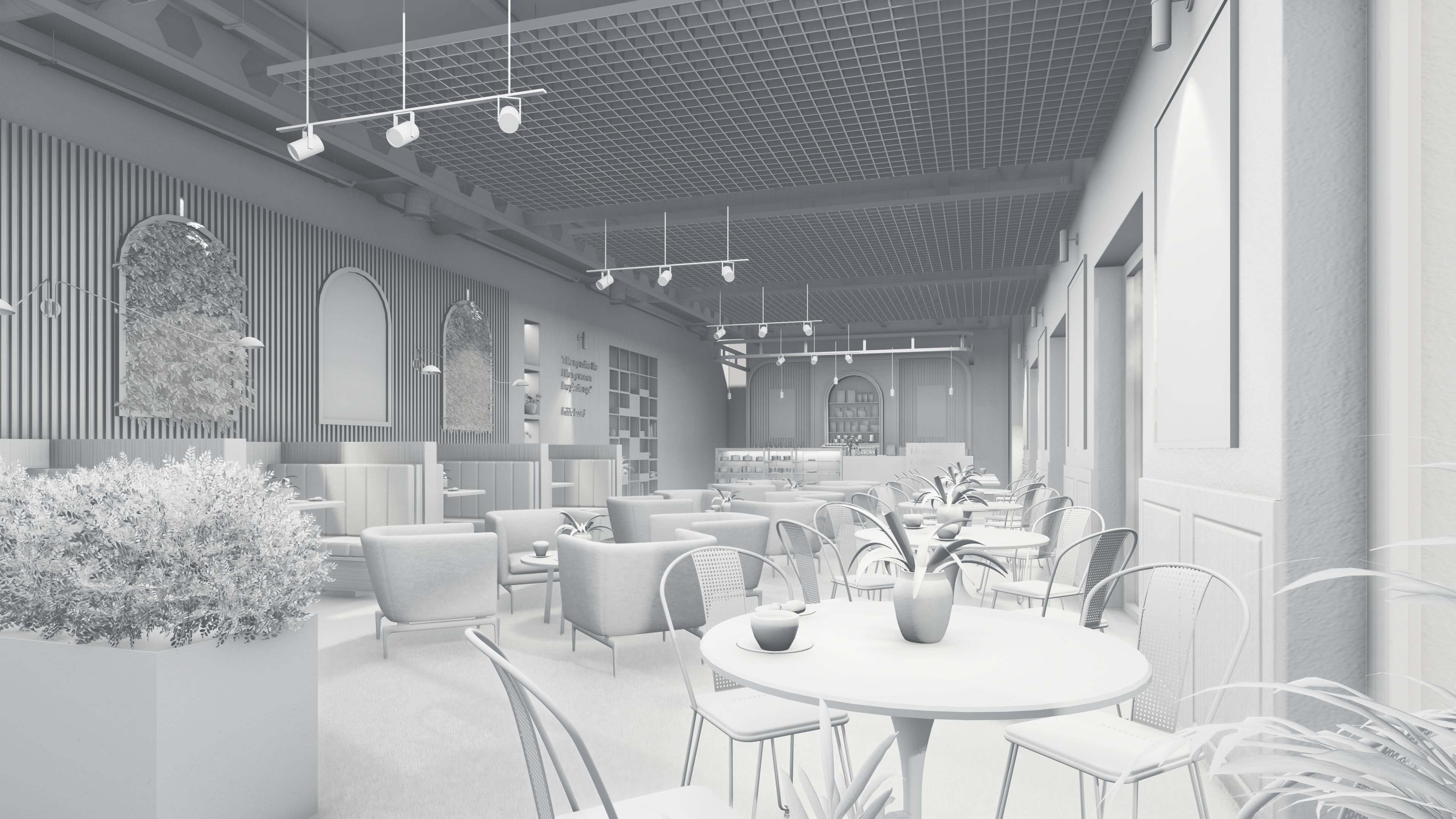 Modern Coffee Shop Interior - 2D drawing A1 size 3D model | CGTrader