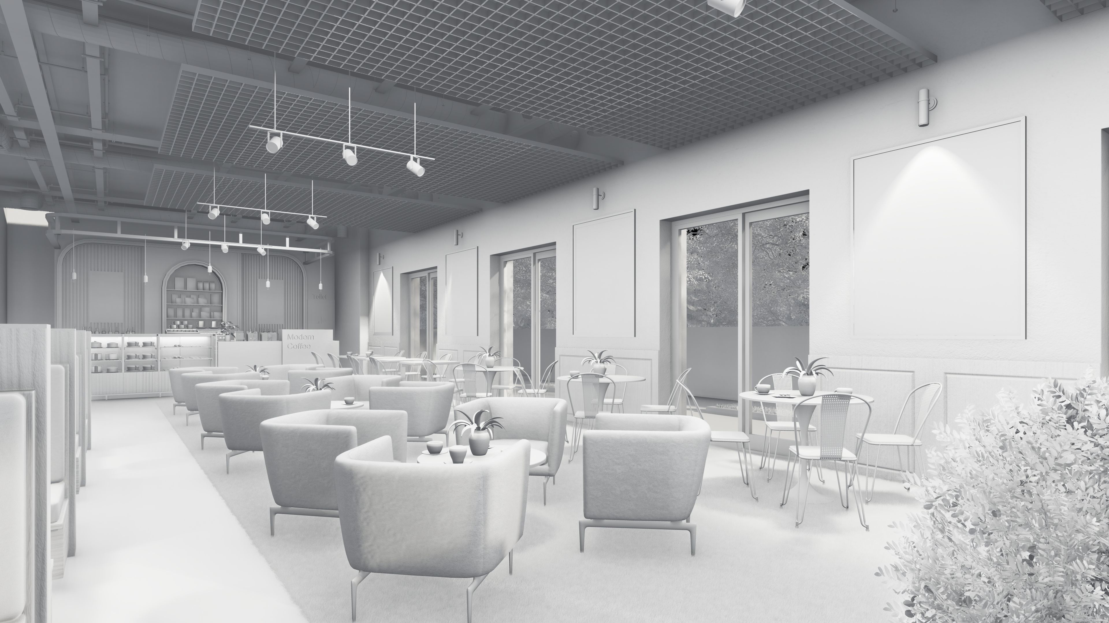 Modern Coffee Shop Interior - 2D drawing A1 size 3D model | CGTrader