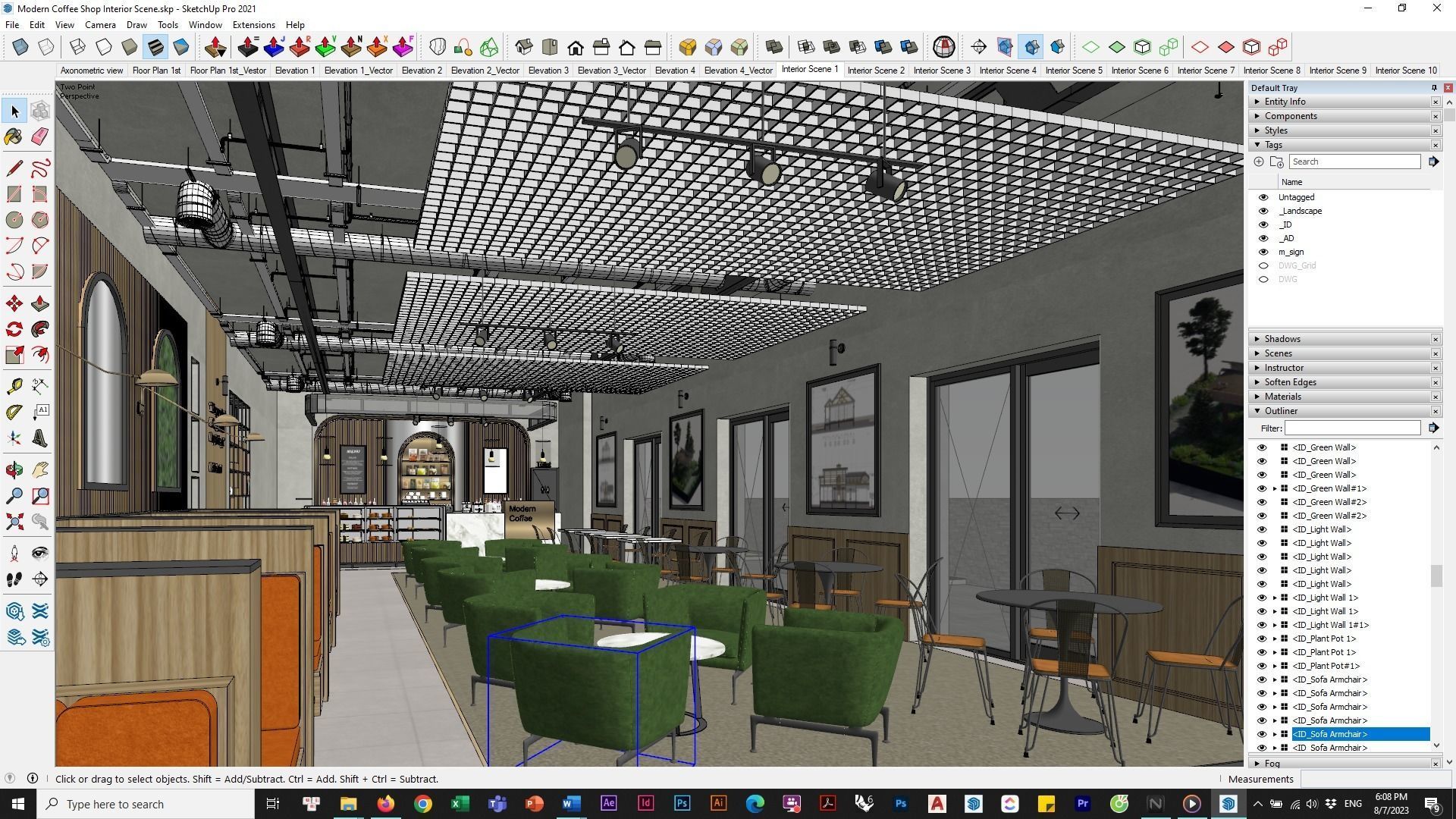 Modern Coffee Shop Interior - 2D drawing A1 size 3D model | CGTrader