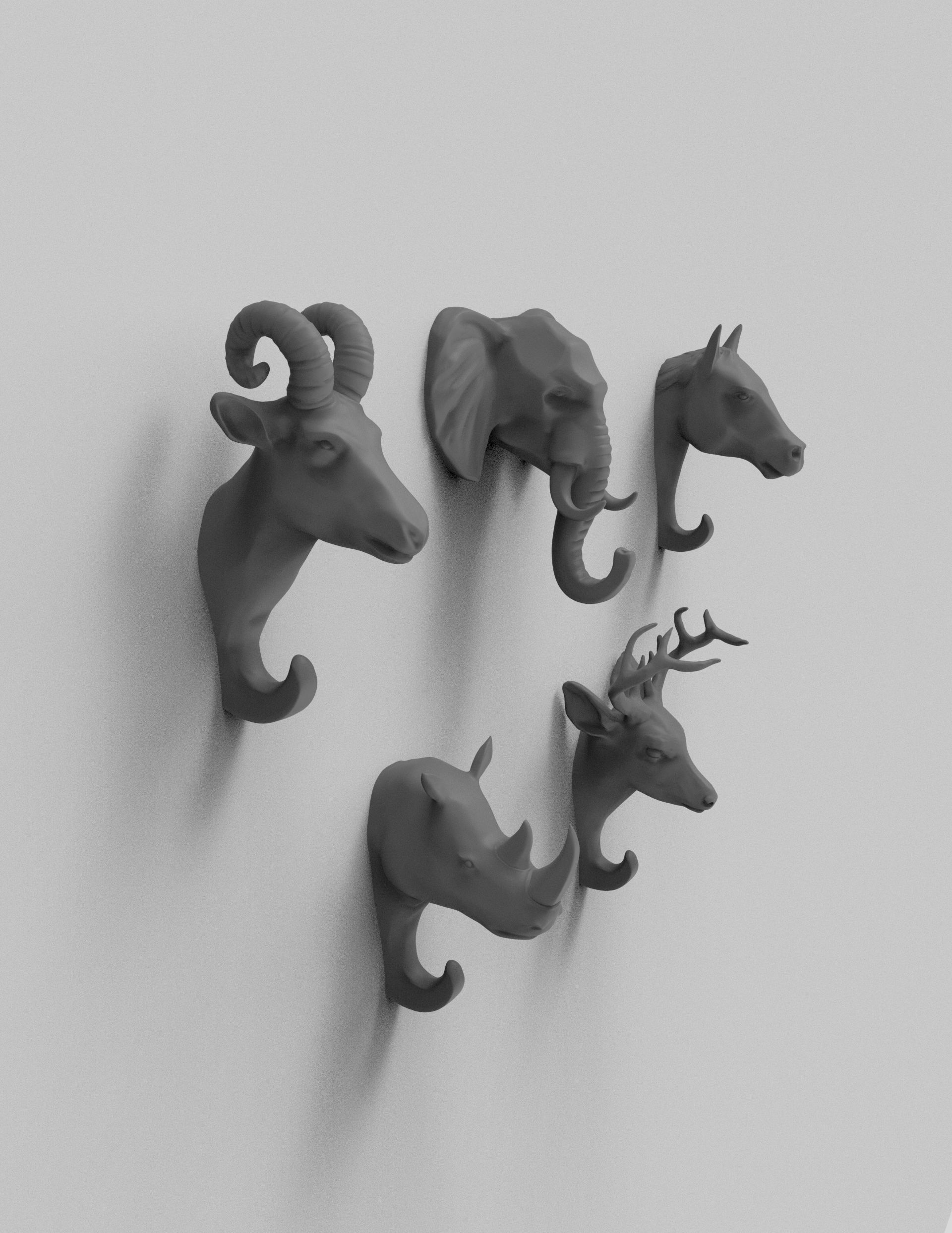 Animal Head Wall Hooks Set of 5 Printables 3D model 3D printable | CGTrader