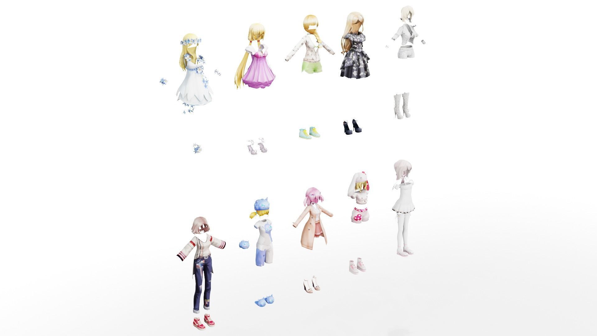 3D model Stylized Female Anime Dresses and Clothing VR / AR / low-poly | CGTrader