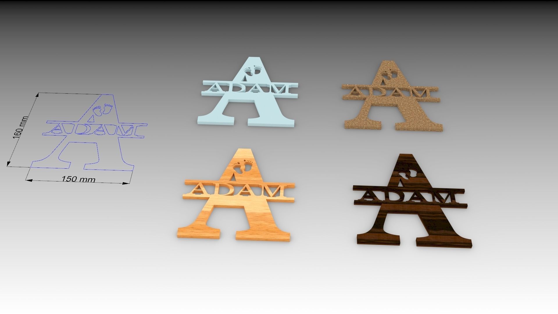 Wooden kid name decor ADAM 3D model | CGTrader