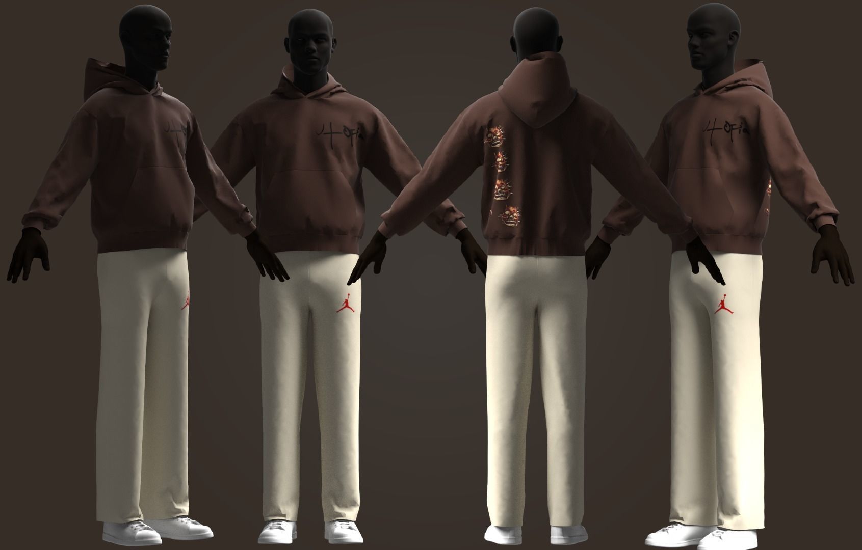 Utopia Hoodie and Jordan pants by Travis Scott 3D model rigged | CGTrader