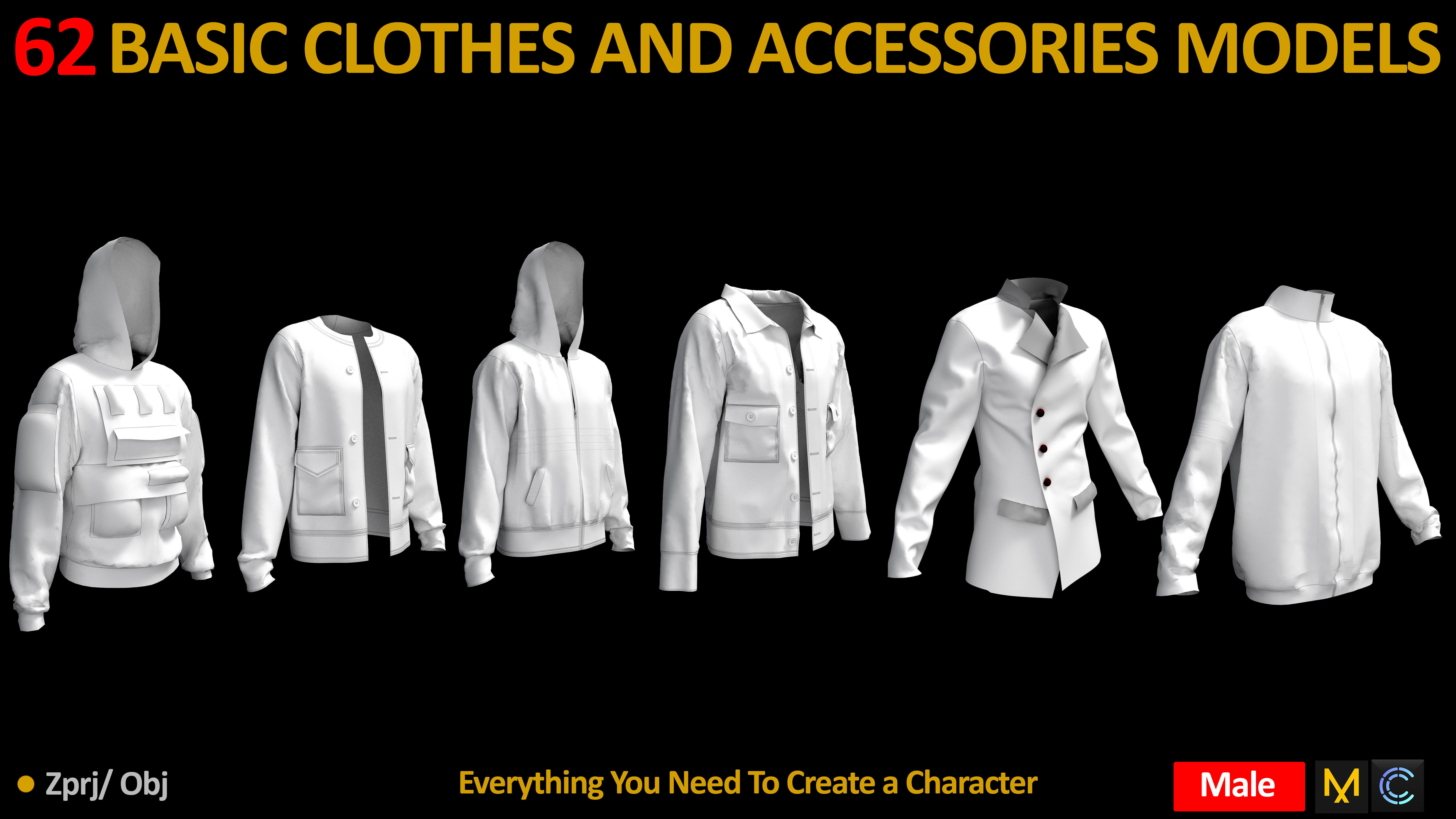 3D model 62 BASIC CLOTHES AND ACCESSORIES MODELS VR / AR / low-poly ...