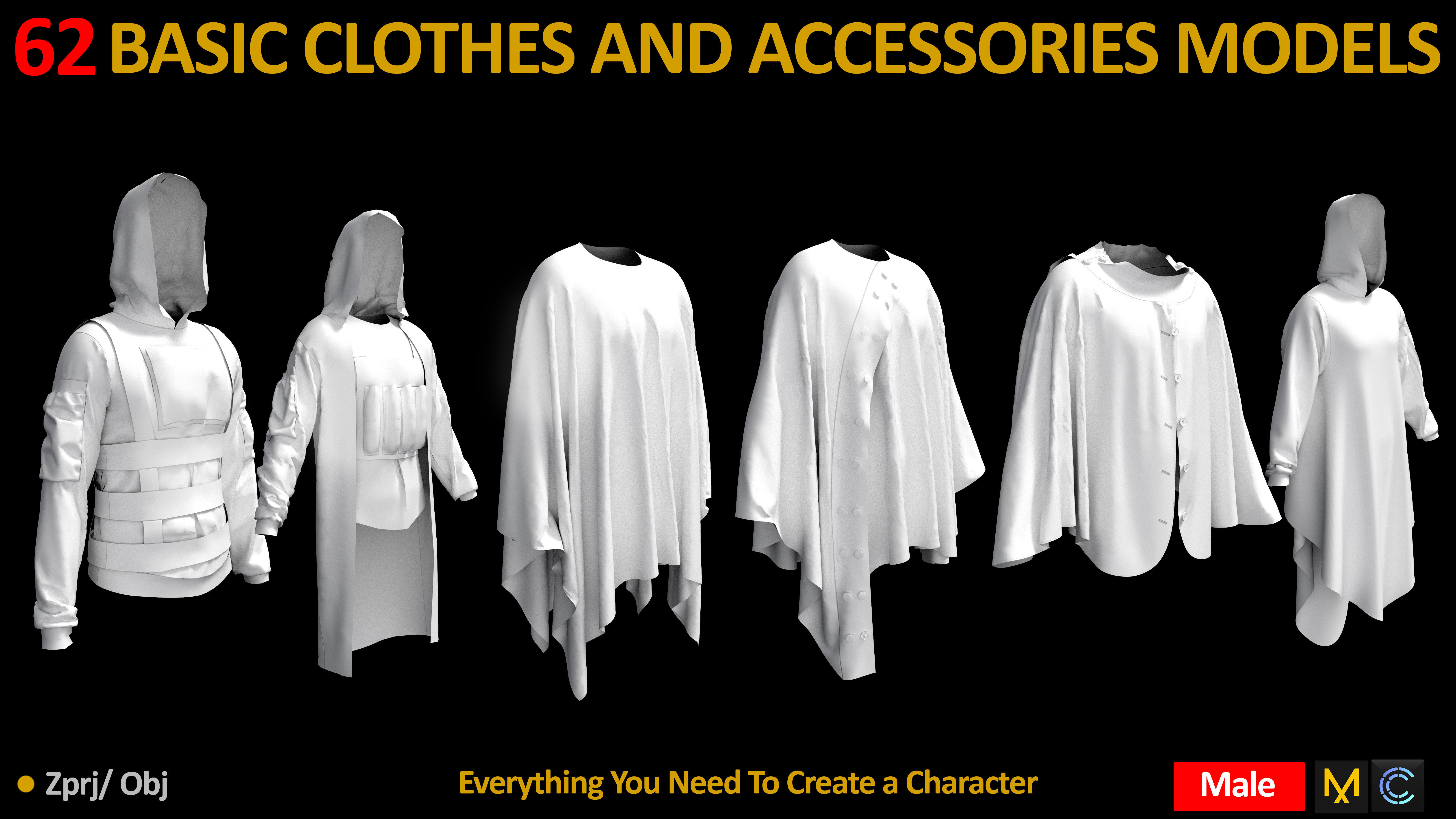 3D model 62 BASIC CLOTHES AND ACCESSORIES MODELS VR / AR / low-poly ...