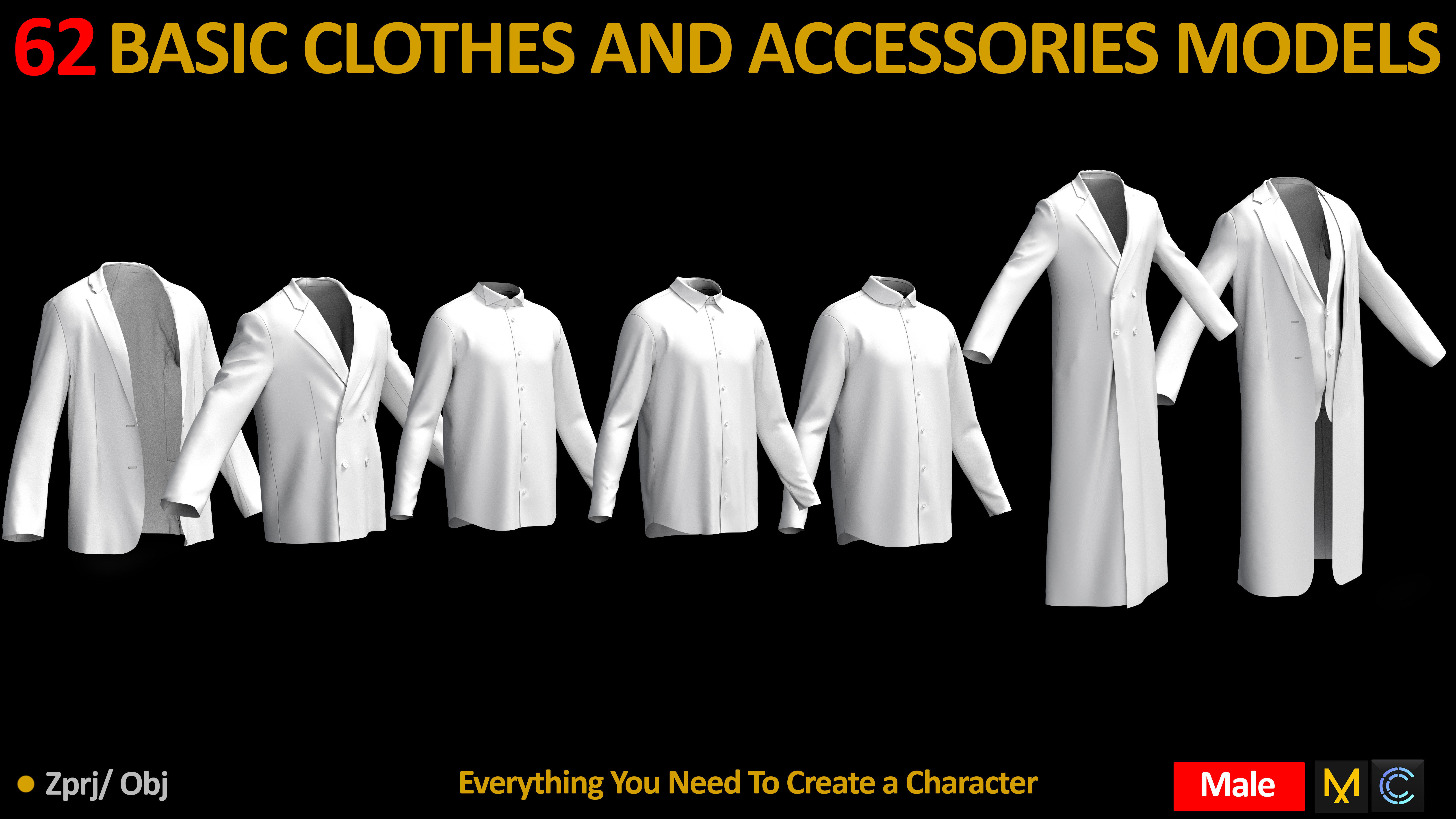 3D model 62 BASIC CLOTHES AND ACCESSORIES MODELS VR / AR / low-poly ...