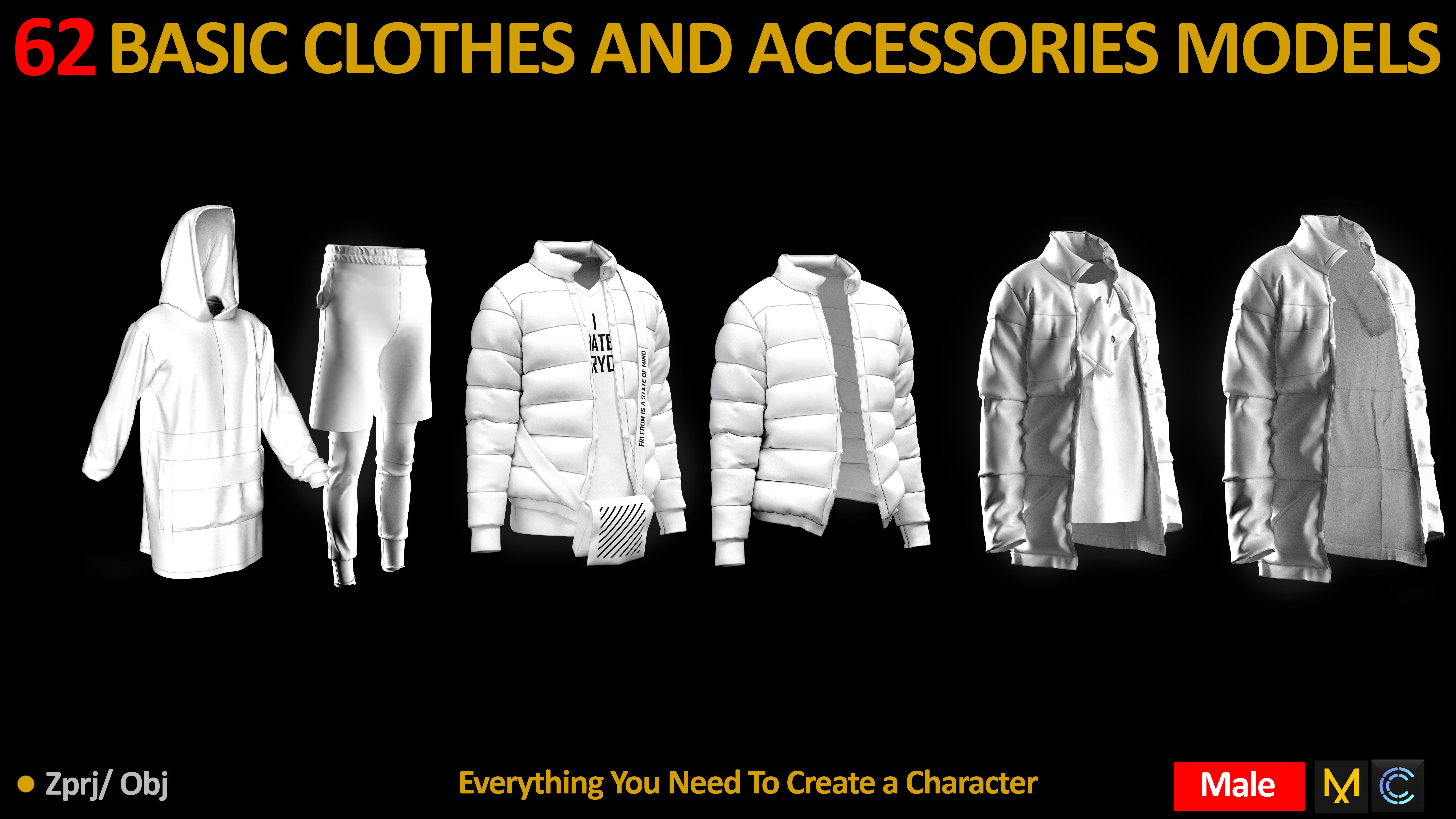 3D model 62 BASIC CLOTHES AND ACCESSORIES MODELS VR / AR / low-poly ...