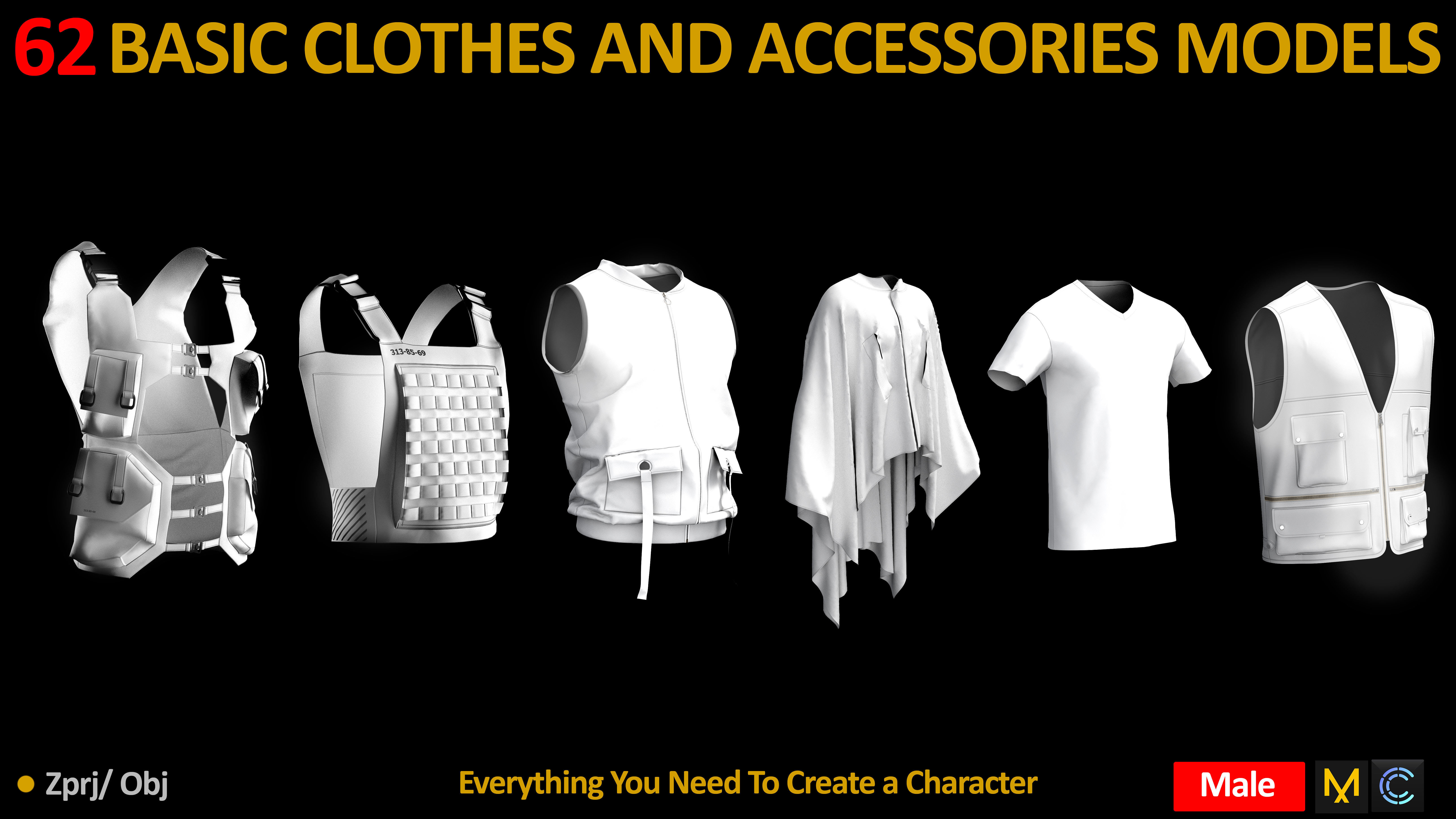 3D model 62 BASIC CLOTHES AND ACCESSORIES MODELS VR / AR / low-poly ...