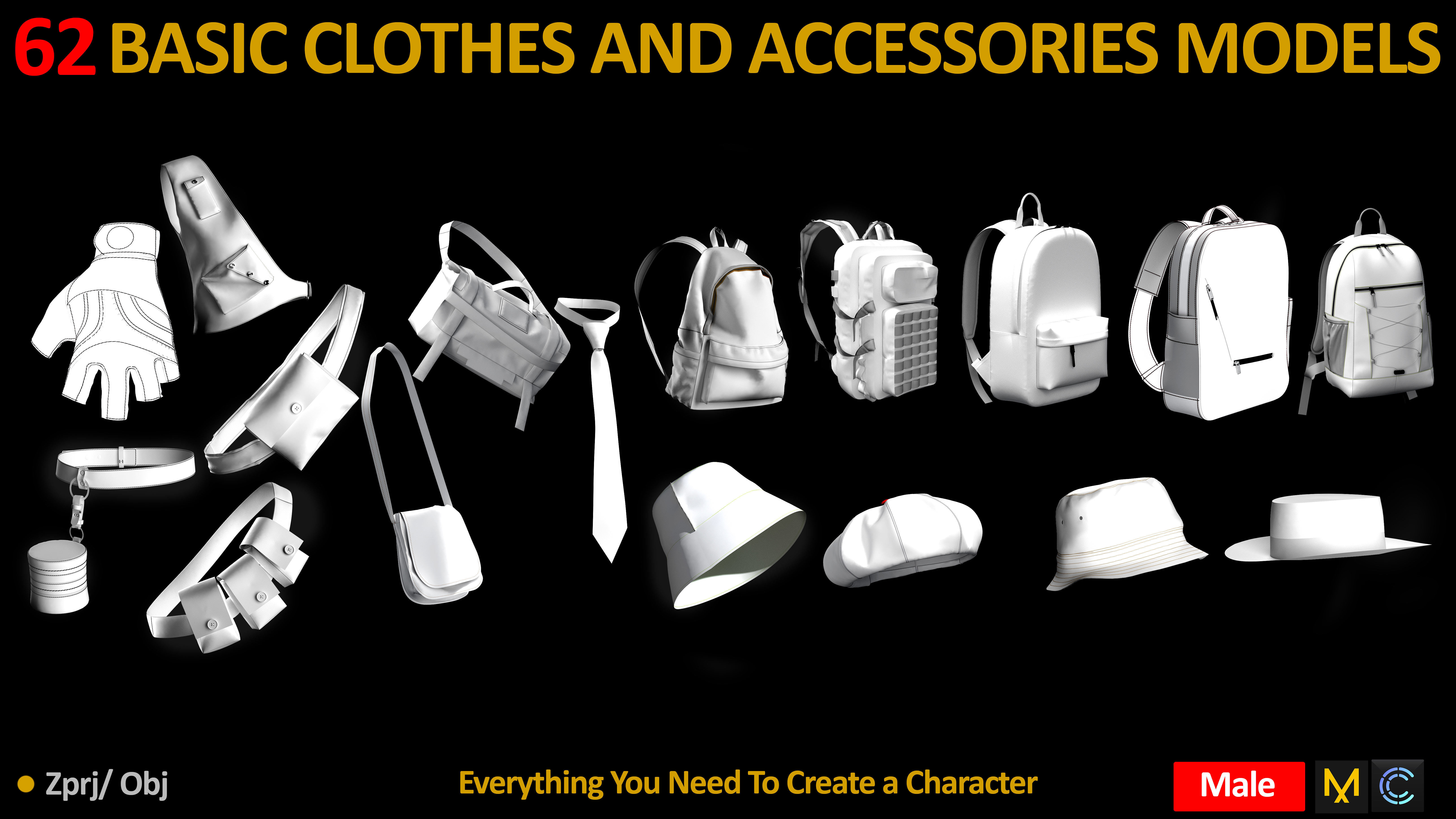3D model 62 BASIC CLOTHES AND ACCESSORIES MODELS VR / AR / low-poly ...