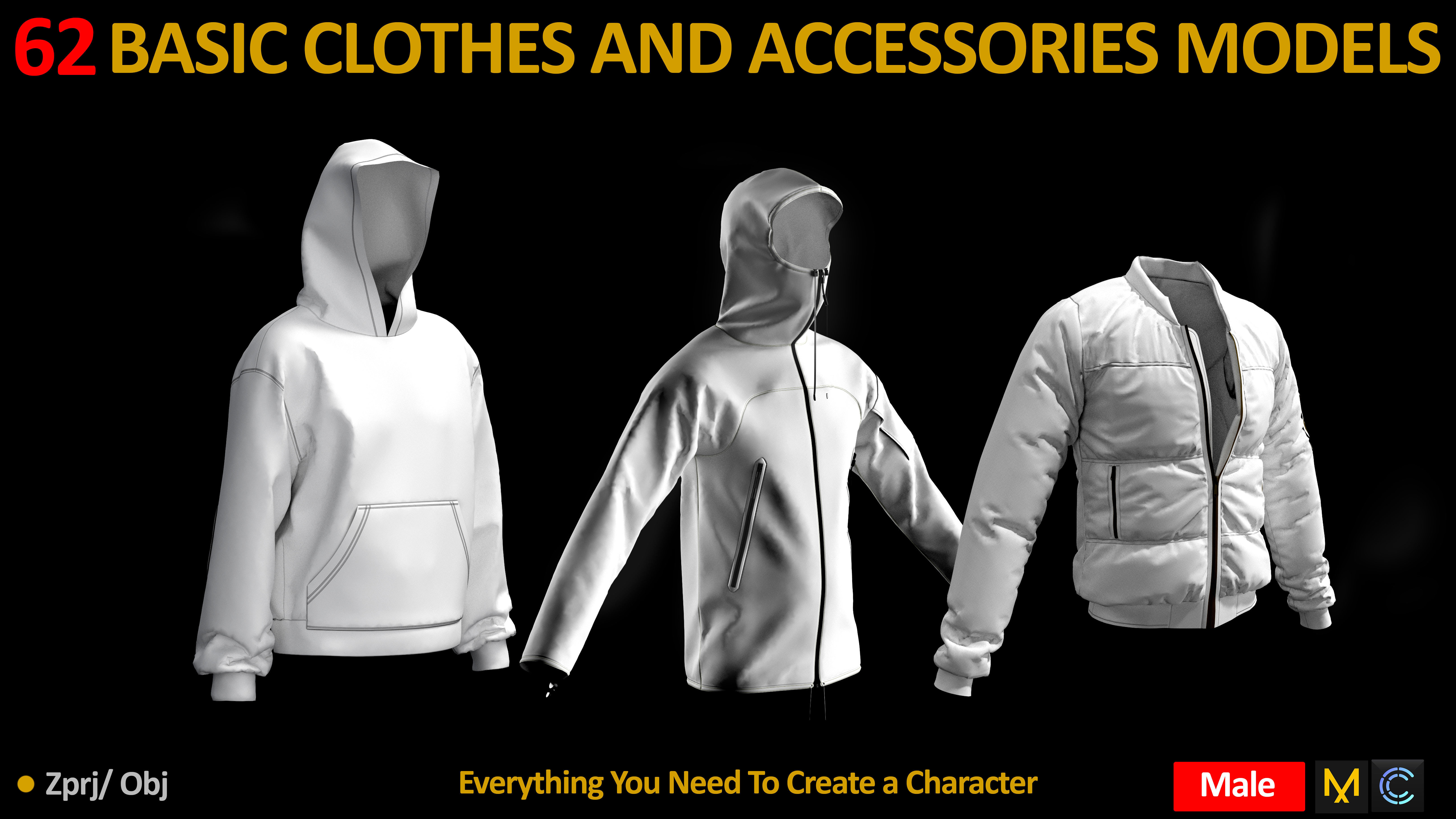 3D model 62 BASIC CLOTHES AND ACCESSORIES MODELS VR / AR / low-poly ...