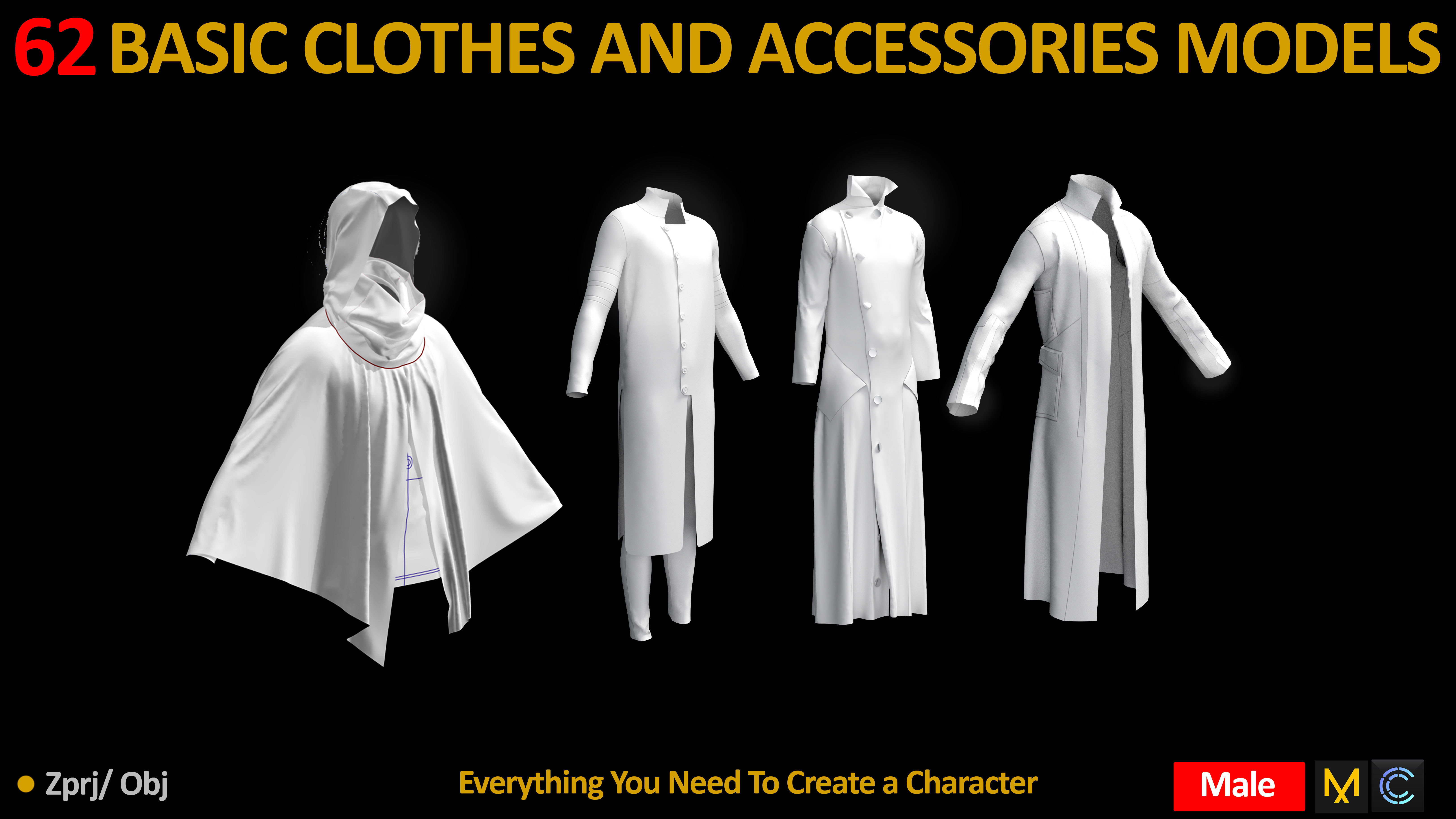 3D model 62 BASIC CLOTHES AND ACCESSORIES MODELS VR / AR / low-poly ...