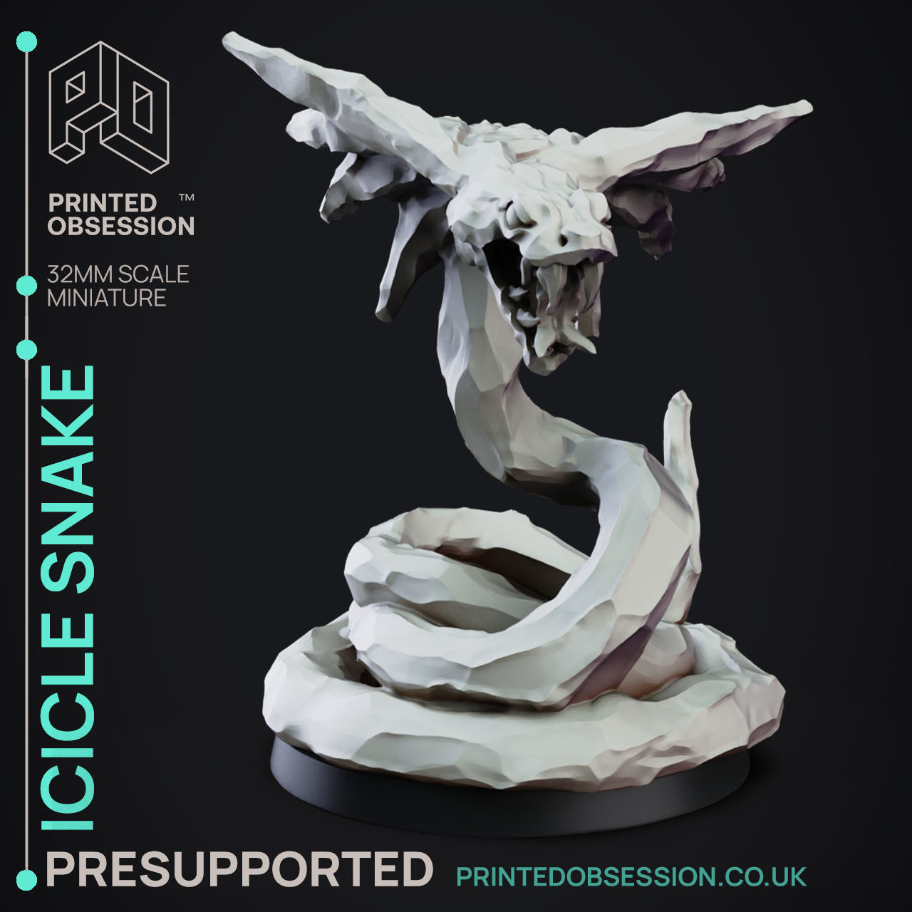 Icicle Snake - 3D Printable TTRPG - PRESUPPORTED - 32mm Scale 3D model ...