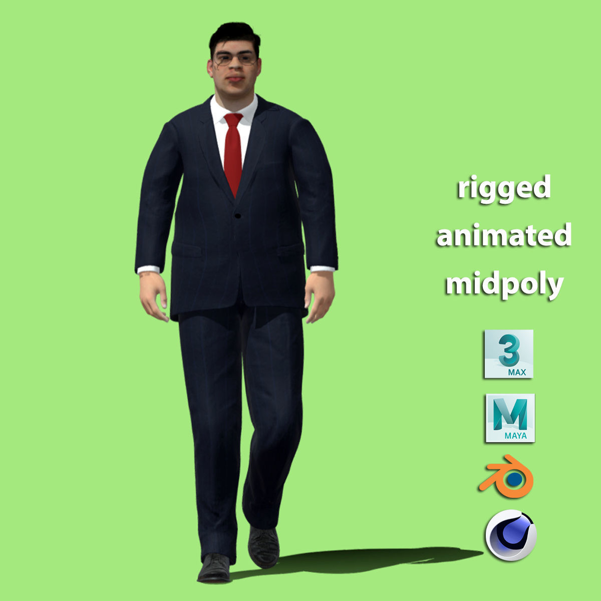 Fat businessman walking animation 3D model animated rigged | CGTrader
