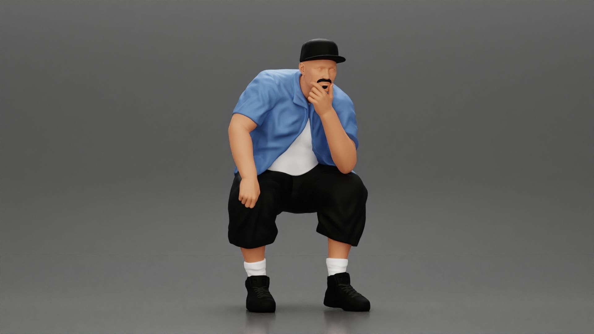 Fat Gangster in cap sitting and thinking 3D model 3D printable | CGTrader