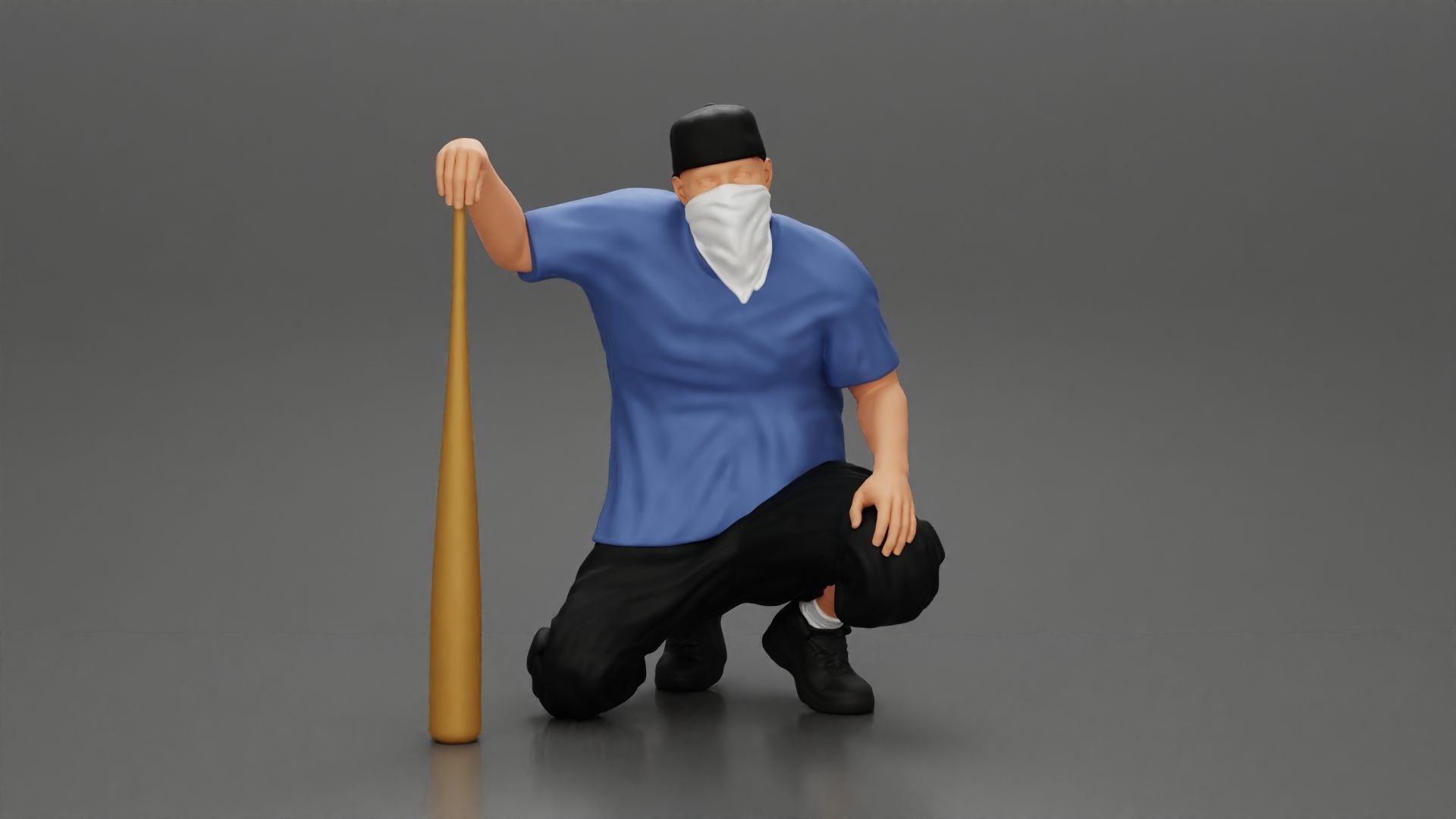 gangster homie in mask sitting holding a baseball bat 3D model 3D ...